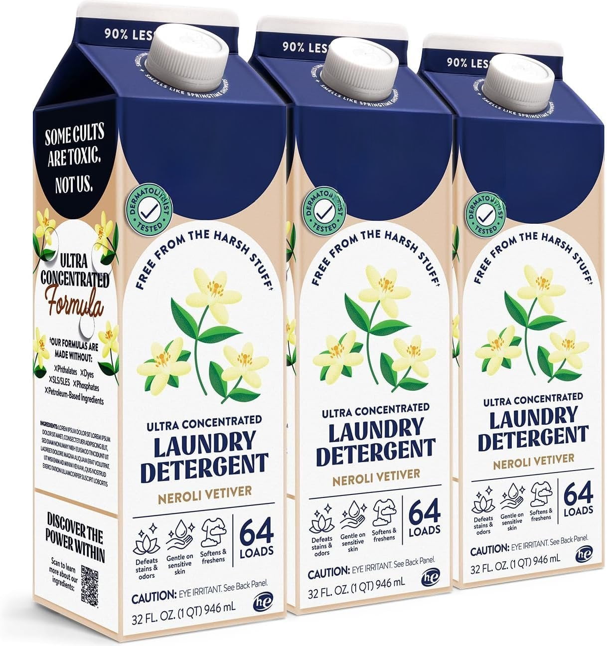 Concentrated Liquid Laundry Detergent, 192 loads (96 oz), Long Lasting ...