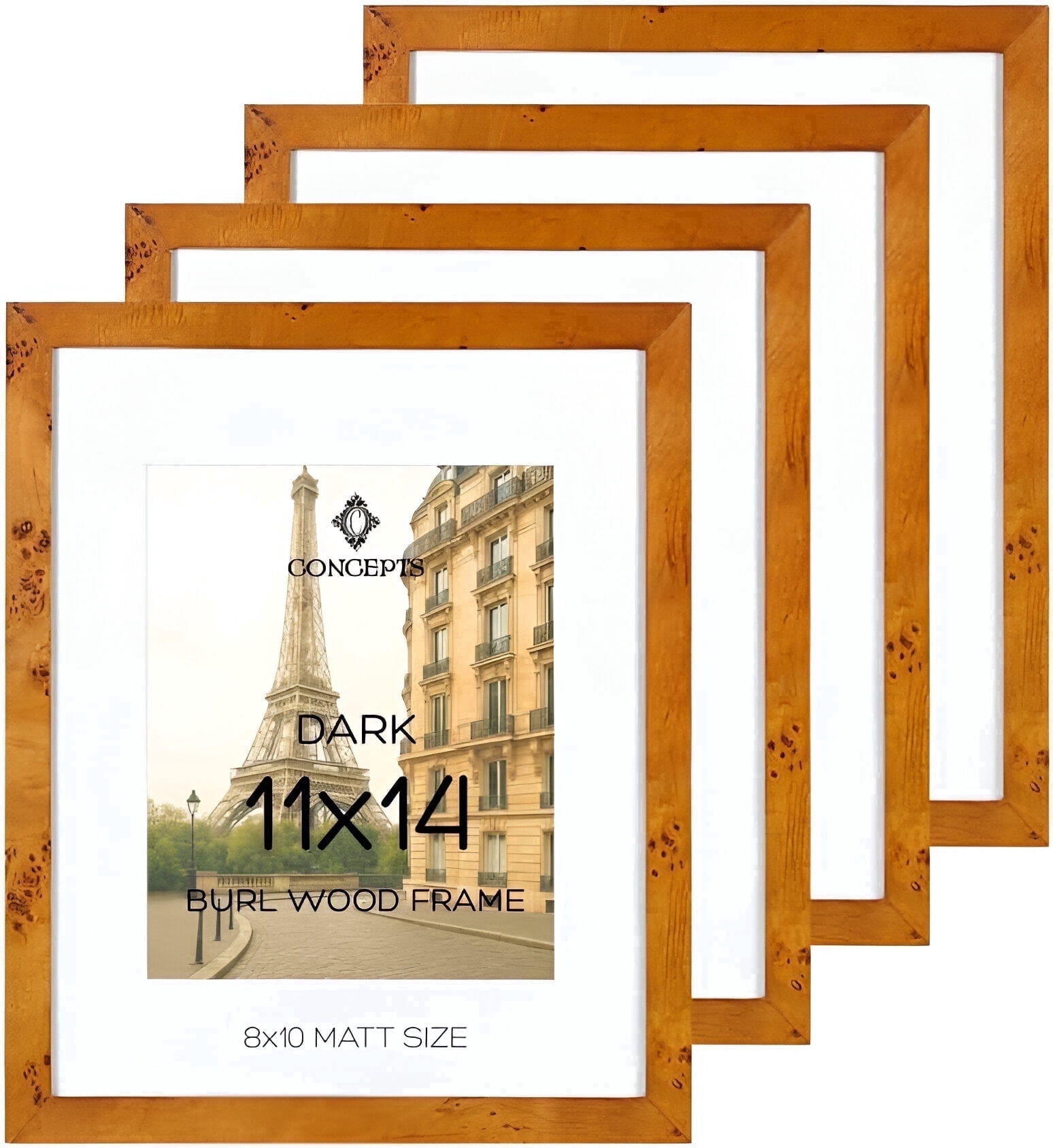 Concepts 11x14 Matted to 8x10 Frames, Set of 4 Dark Burl Wood Picture ...
