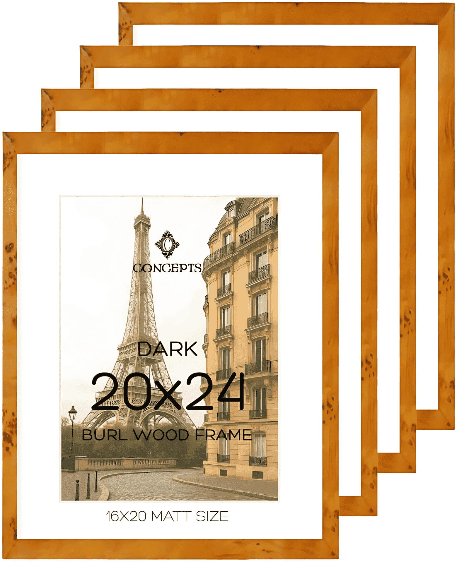 Concepts 20x24 Matted to 16x20 Picture Frames, Dark Burl Wood Photo ...