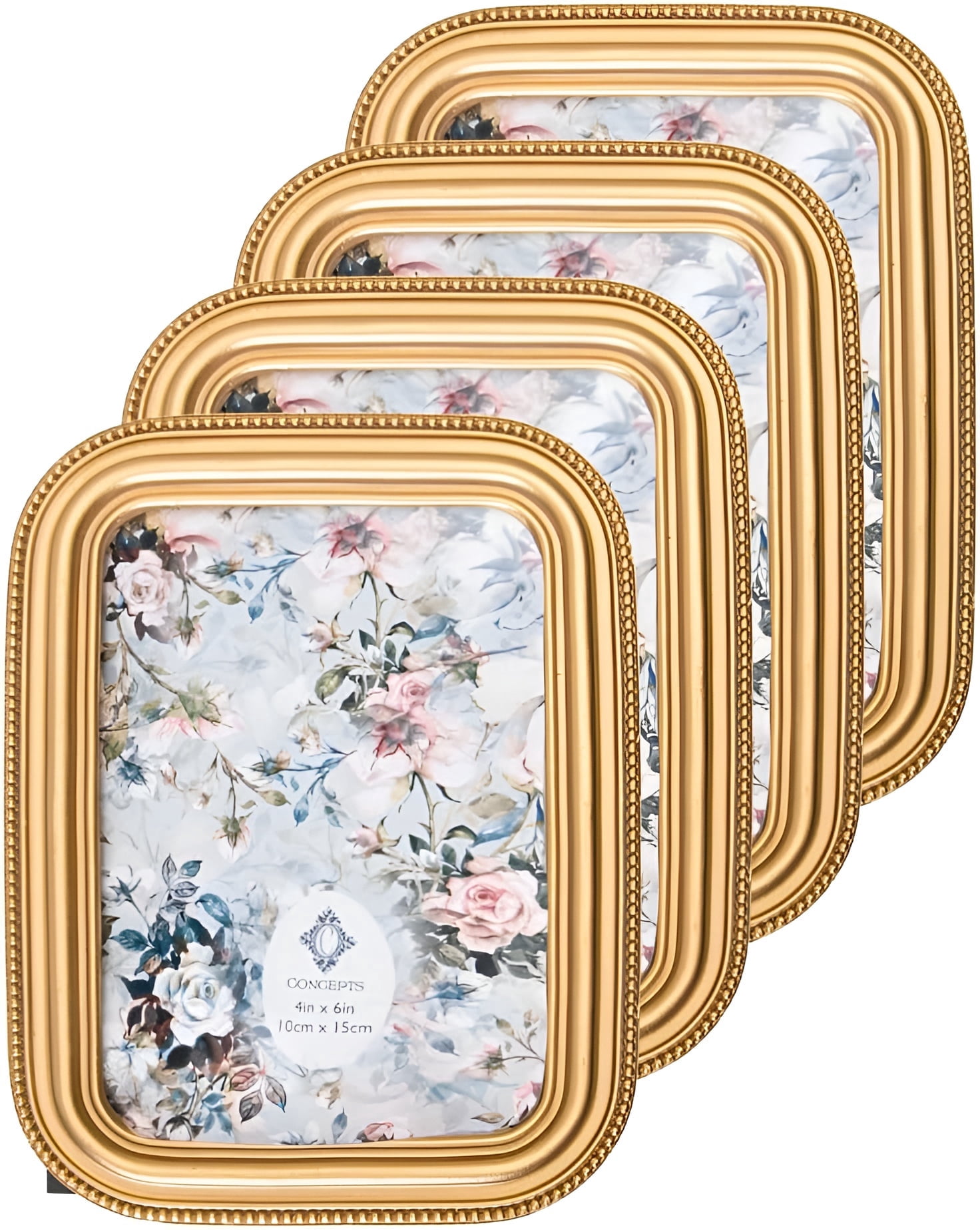 Concepts 4x6 Picture Frames Gold Beaded Resin Photo Frames with HD ...