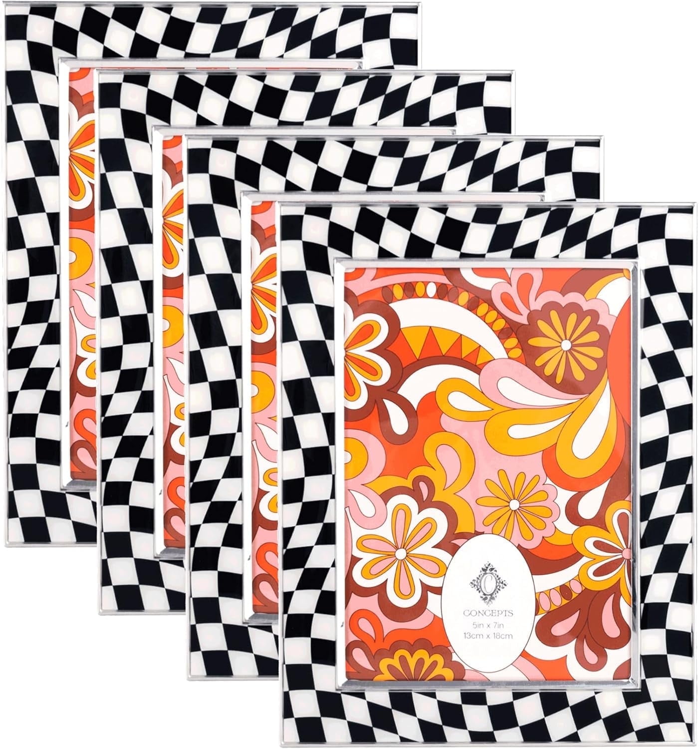 Concepts 5x7 Picture Frames Set of 4 Silver Checkered Retro Photo ...