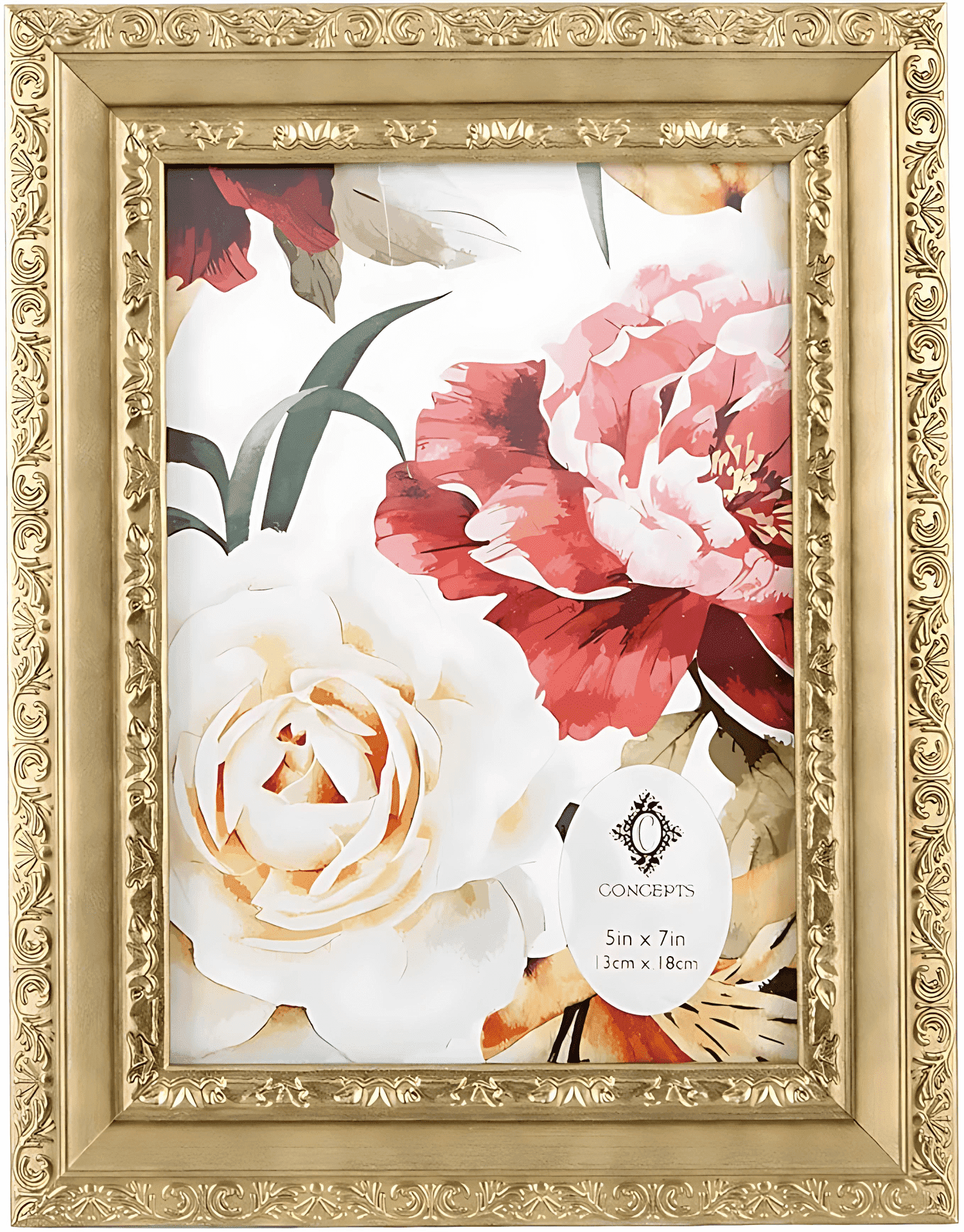 Concepts 5x7 Gold Picture Frame Ornate Flower Resin Photo Frame with HD ...
