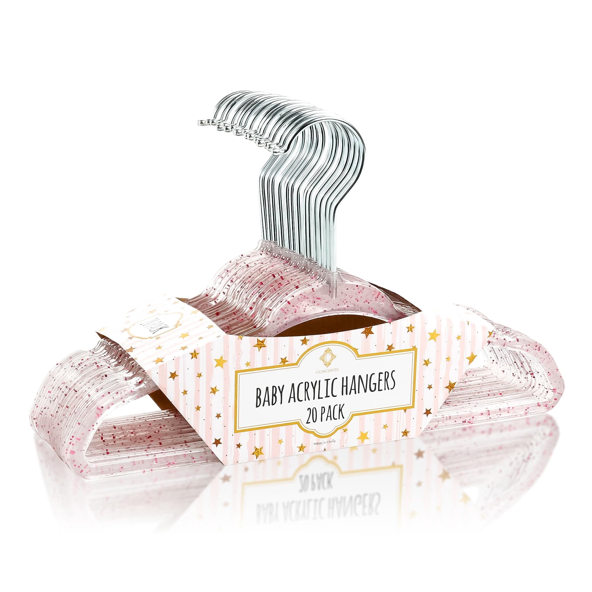 Concepts Baby Pink Glitter Acrylic Baby Hangers, Chrome Hook, 20-Pack ...