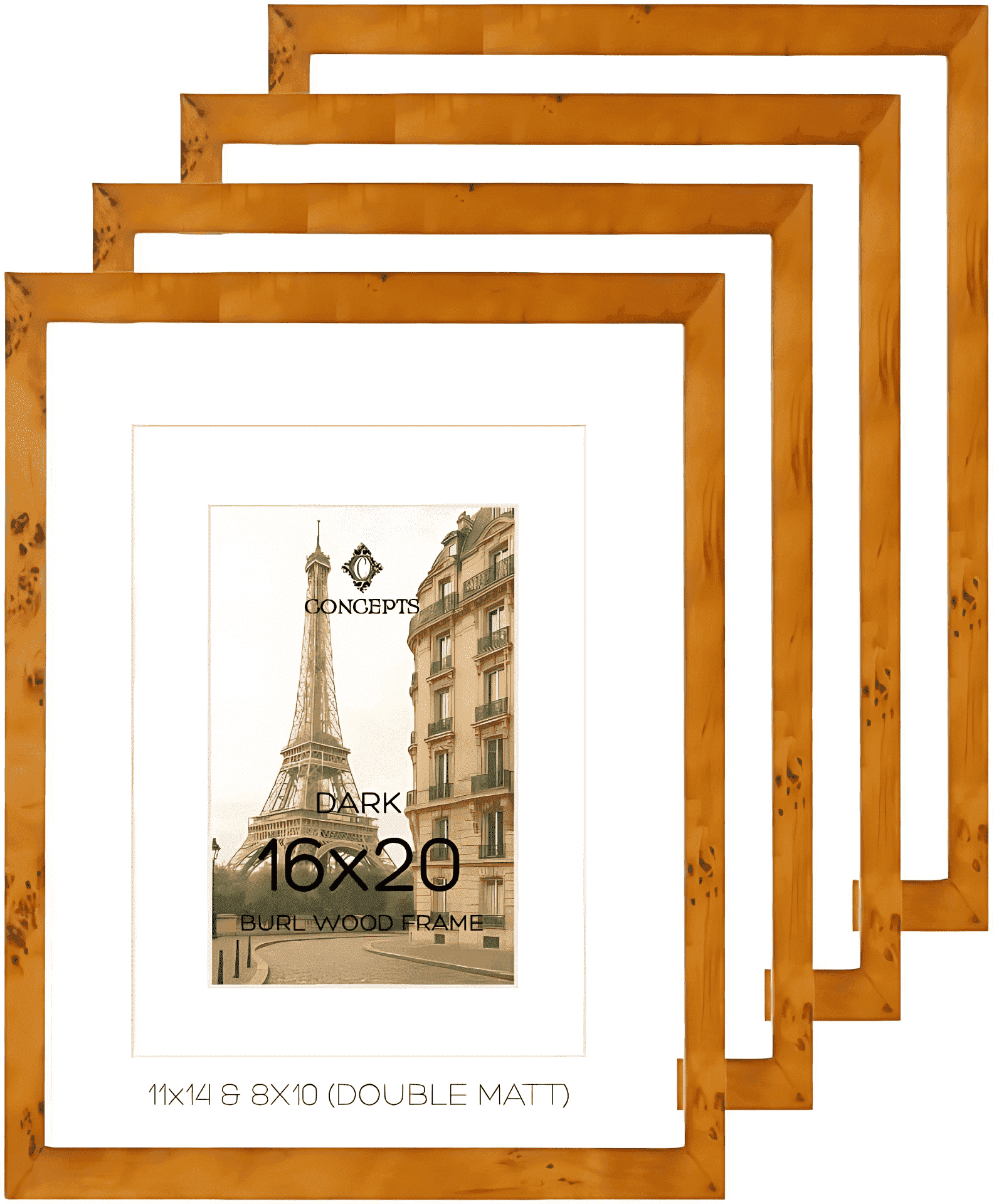 Concepts 16x20 Matted to 11x14 Frames, Set of 4 Dark Burl Wood Picture ...