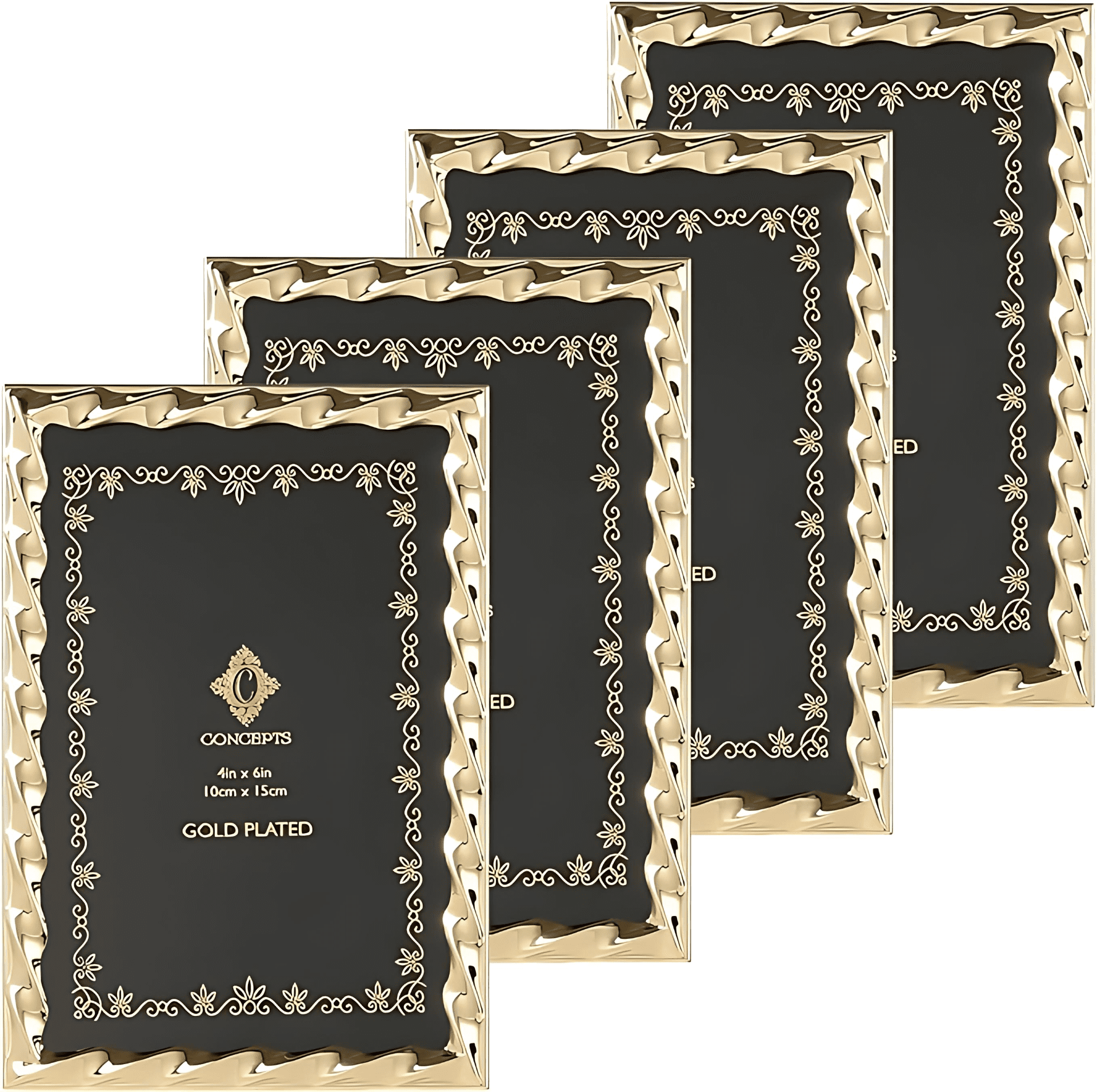 Concepts Set of 4 - 4x6 Gold Metal Picture Frames Twist Textured Family ...