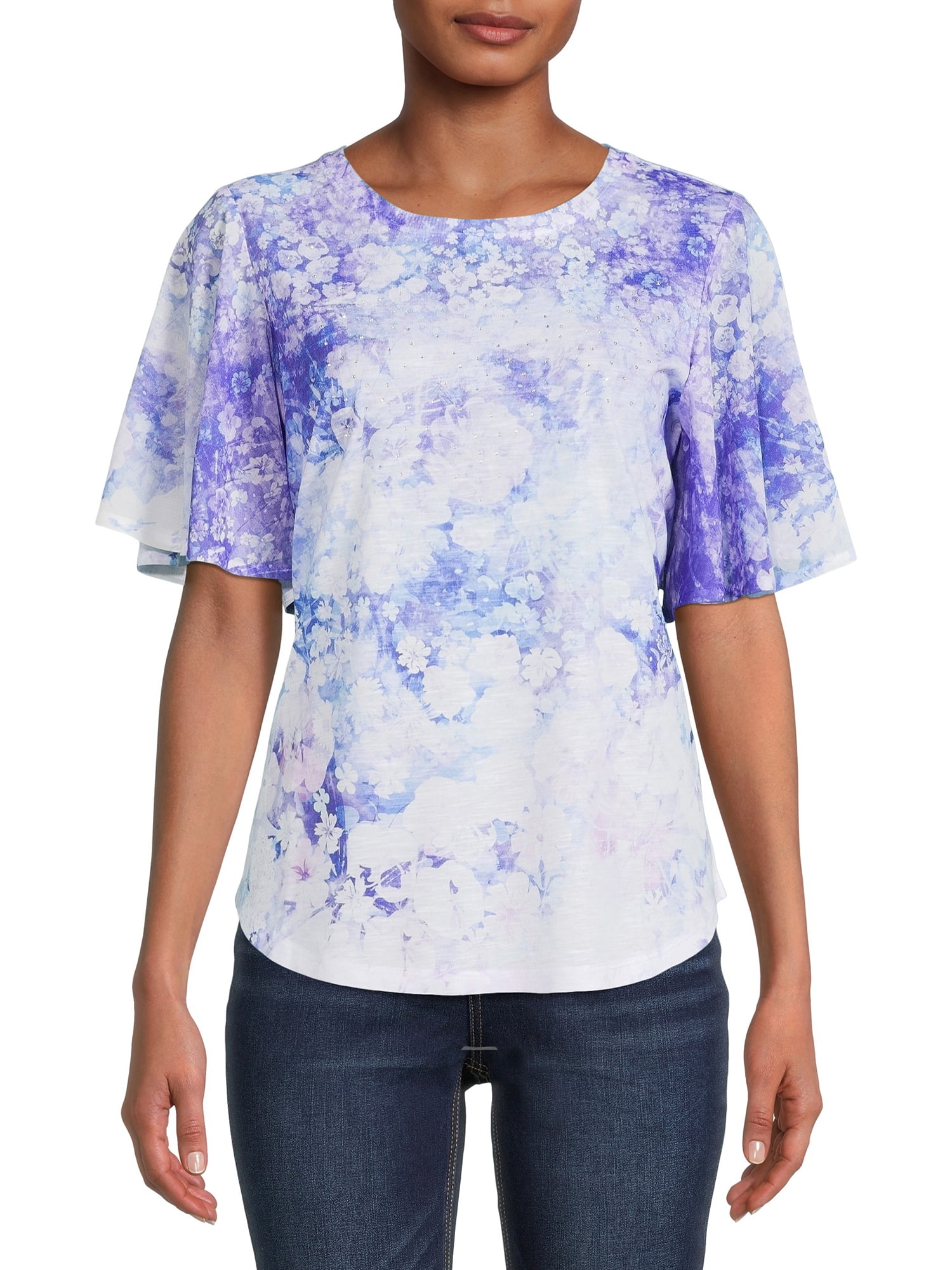 Concepts Women's Chiffon Bell Sleeve Sublimation Top - Walmart.com