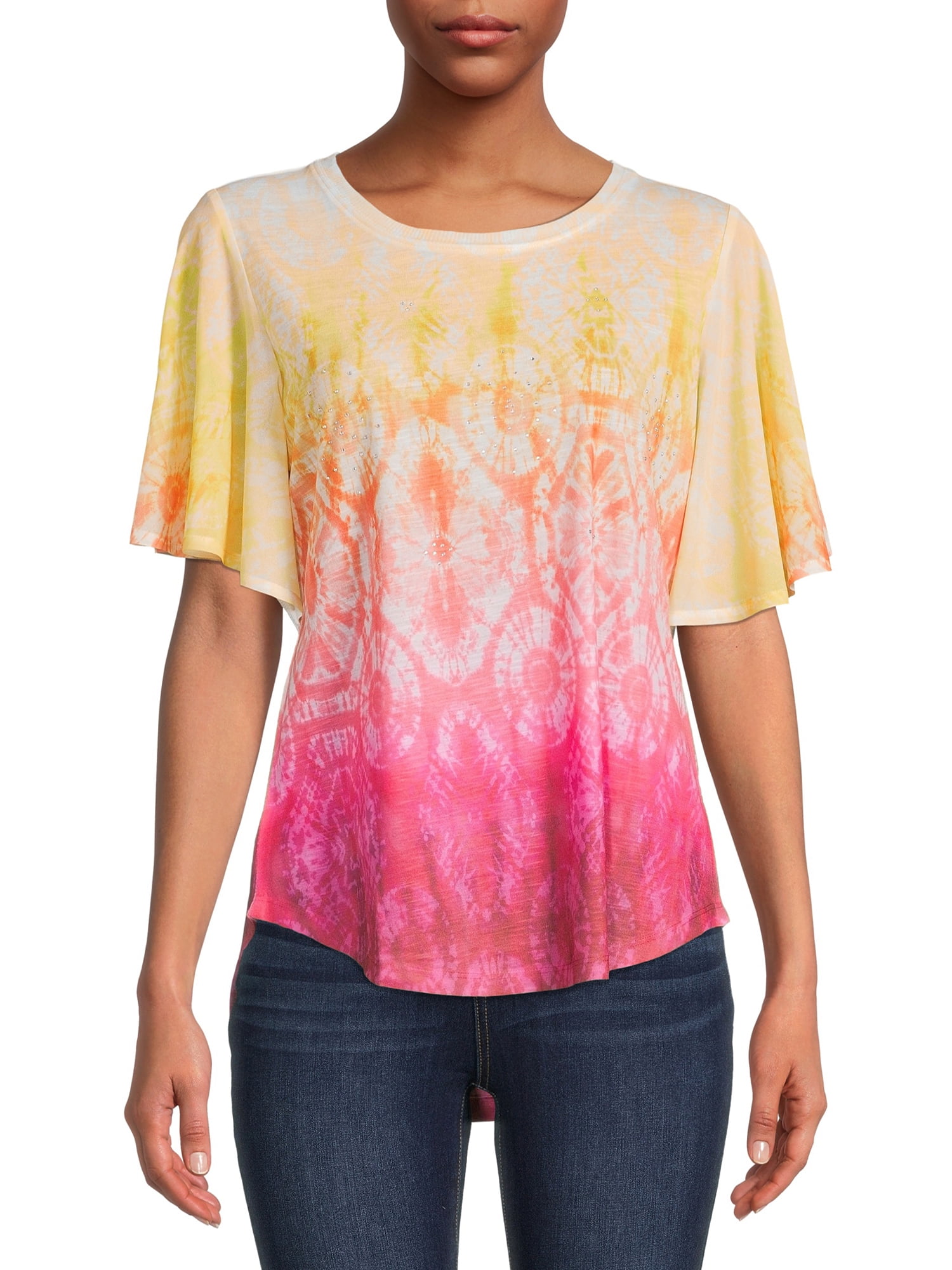 Concepts Women's Chiffon Bell Sleeve Sublimation Top - Walmart.com