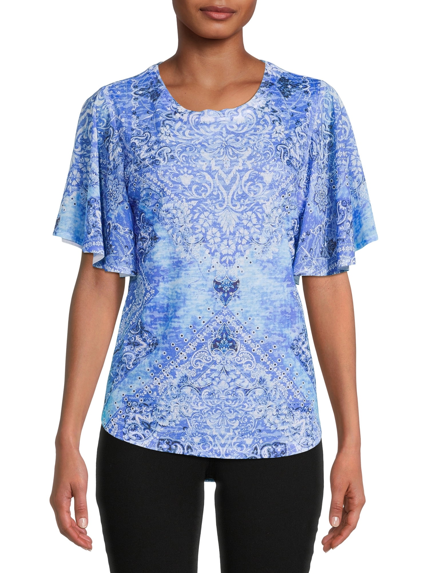 Concepts Women's Chiffon Bell Sleeve Sublimation Top - Walmart.com