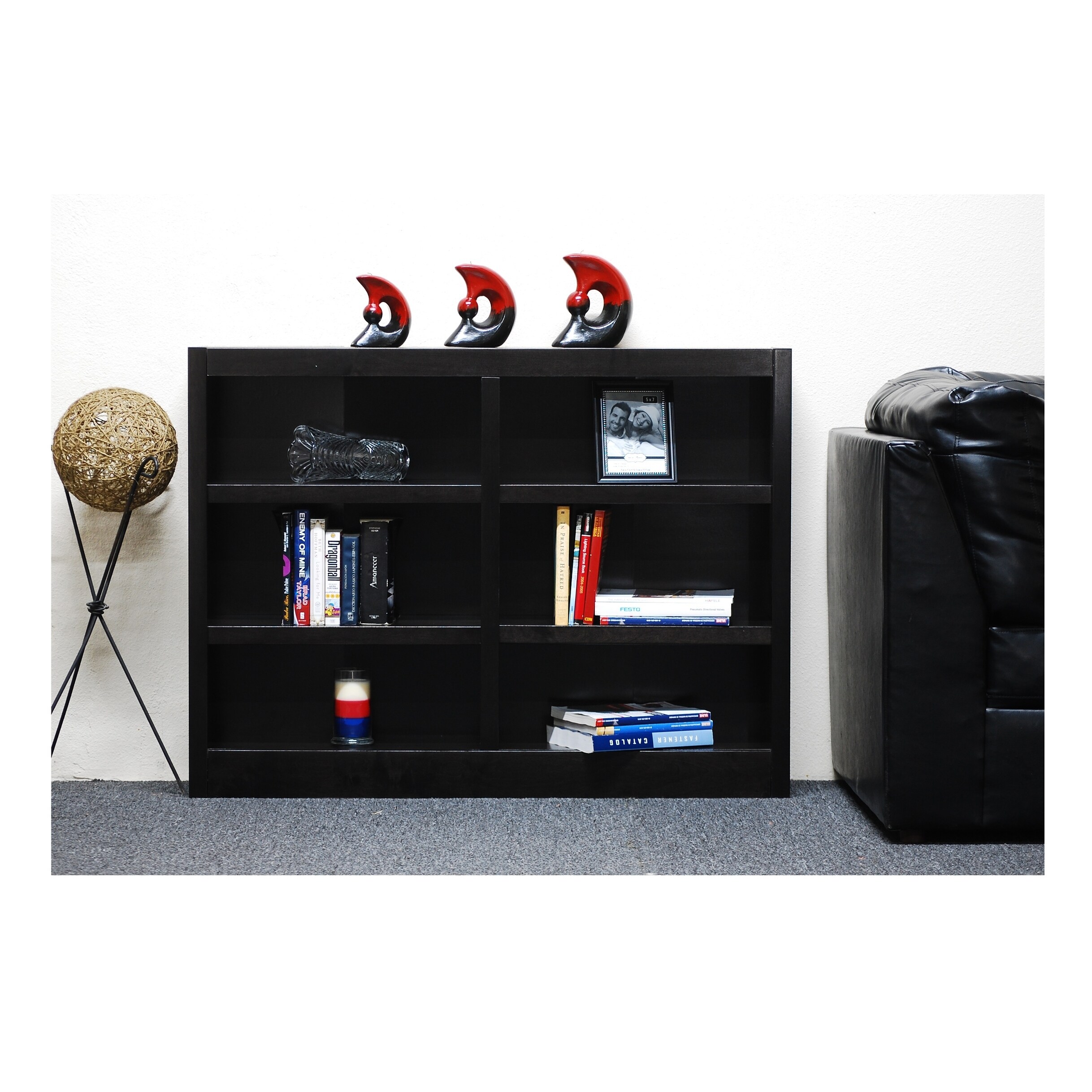 Concepts in Wood 6 Shelf Double Wide Wood Bookcase, 36 inch Tall - Oak ...