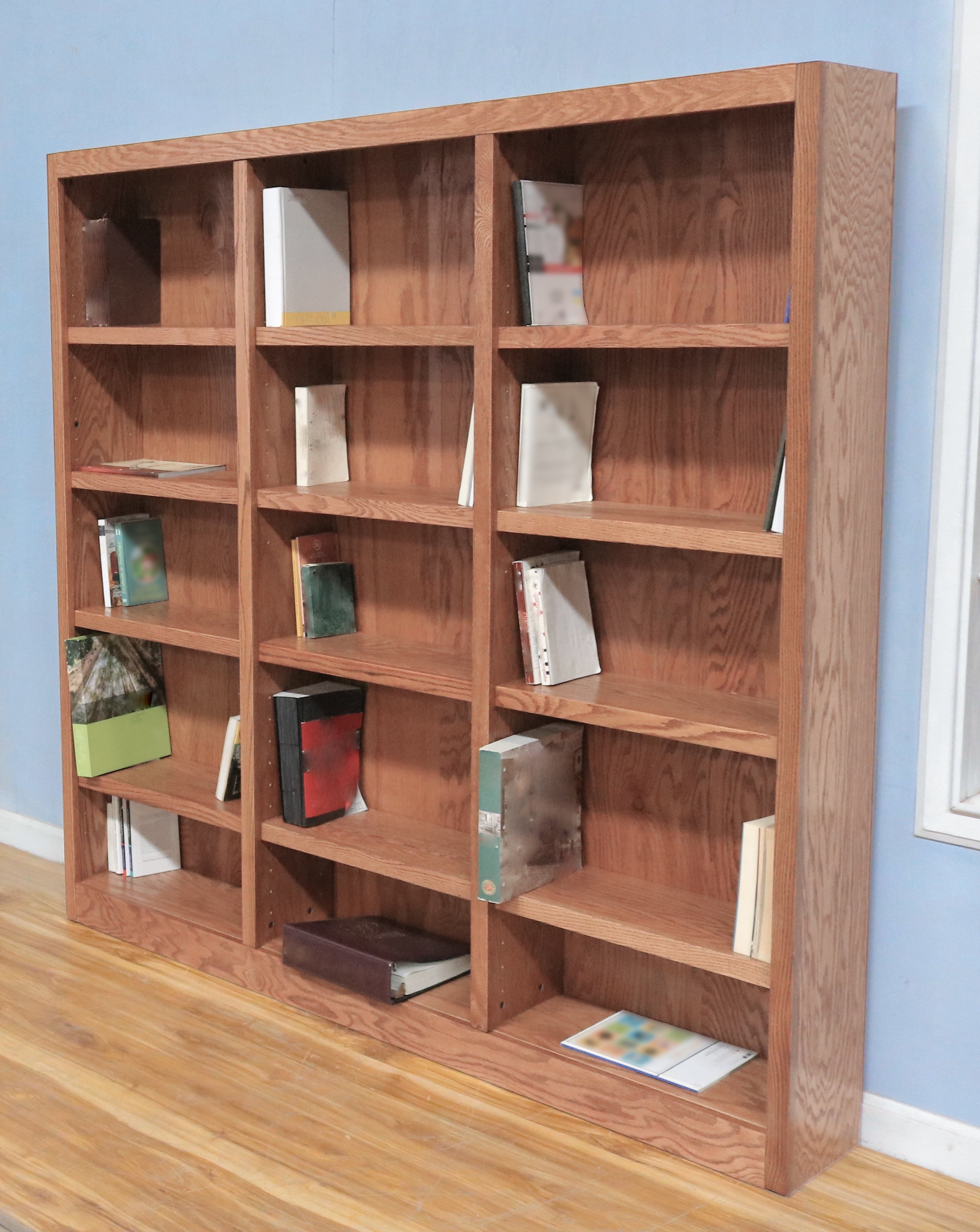 Concepts in Wood, Bookcase, 72" Tall 15-Shelf Triple Wide Oak - Walmart.com