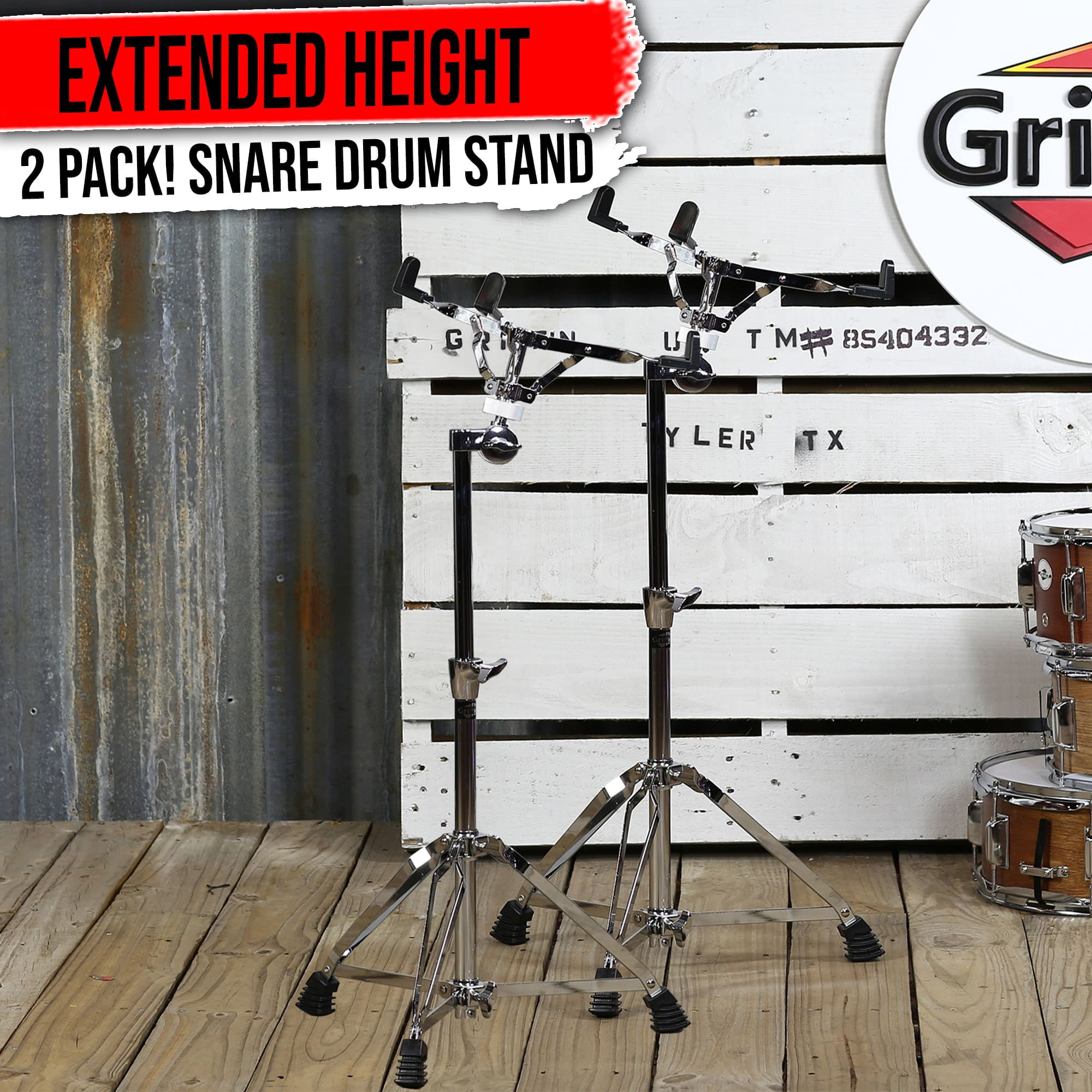 Concert Height Stand-Up Tall Snare Drum Stands (2 Set BUNDLE) Griffin ...