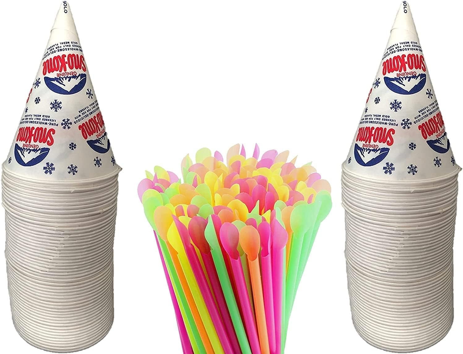 Concession Essentials Snow Cone Cups 6oz Pack of 100 with 8 inch Neon ...