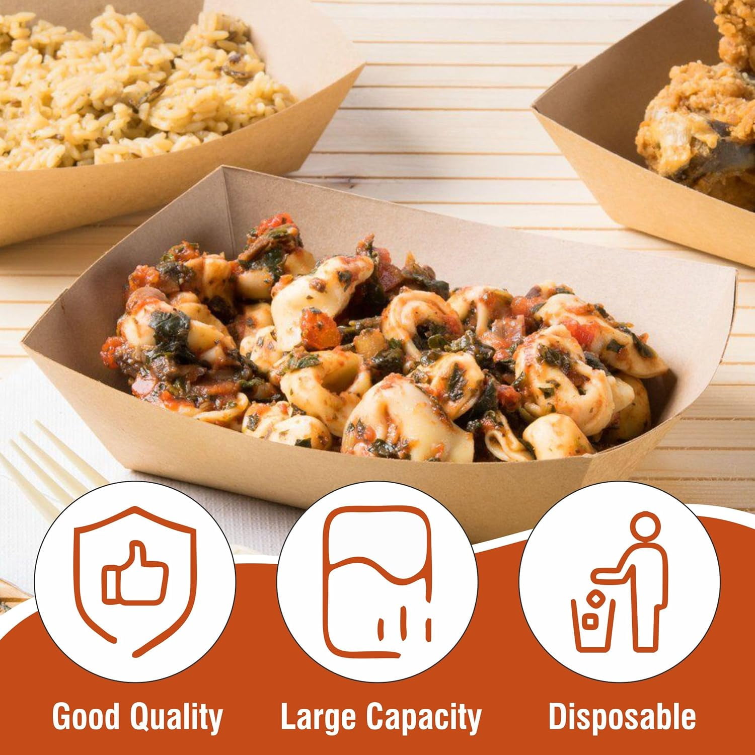 Concession Essentials - 2lb Natural Kraft Paper Food Trays - Pack of ...