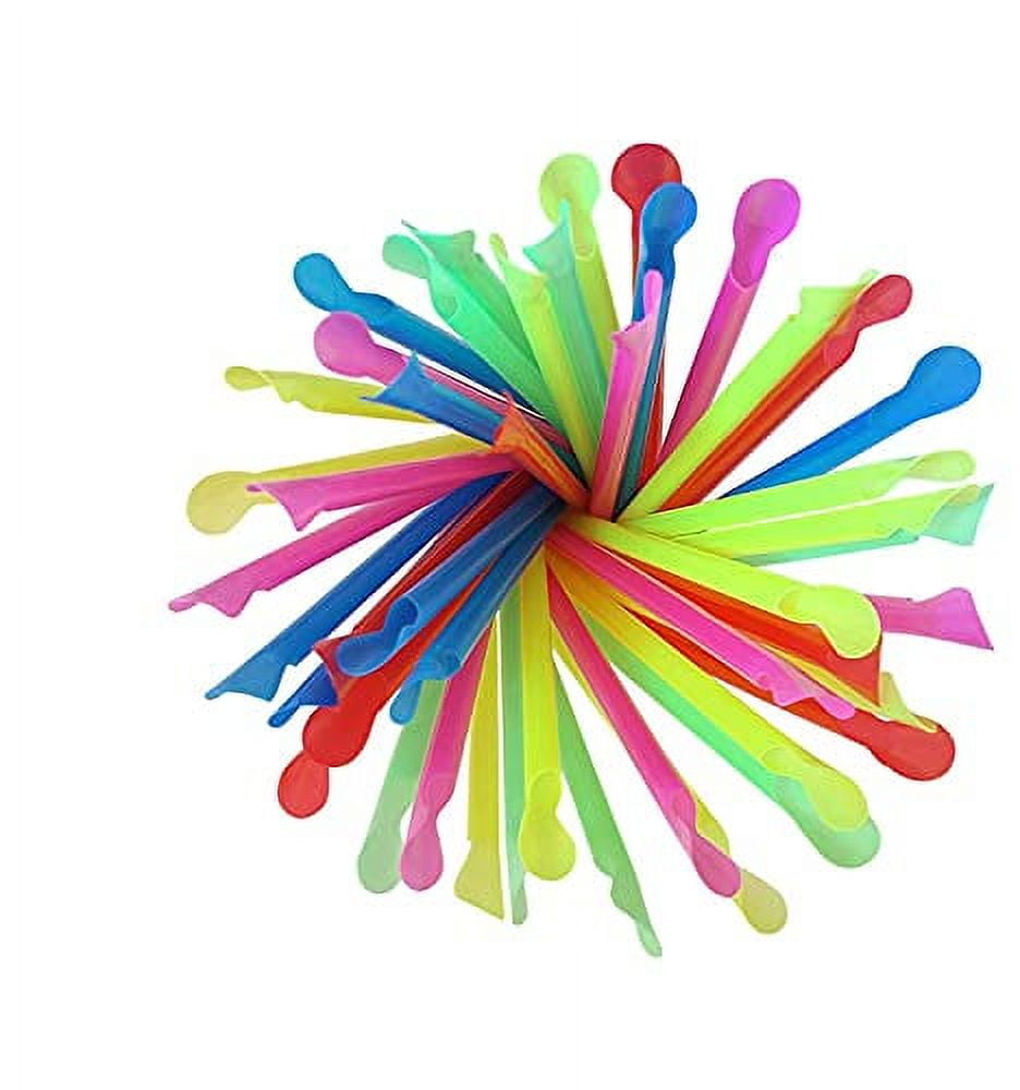 Concession Essentials 8'' Unwrapped Snow Cone Spoon Straw Assorted ...