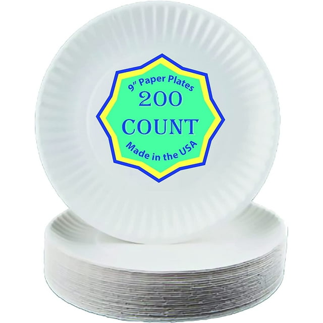 Concession Essentials 9 Inch Paper Plate Uncoated Plates White, 200ct ...