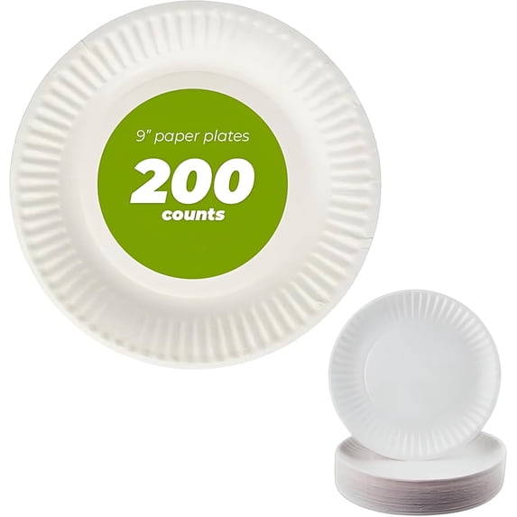 Concession Essentials 9 Inch Paper Plate Uncoated Plates White, 200ct ...
