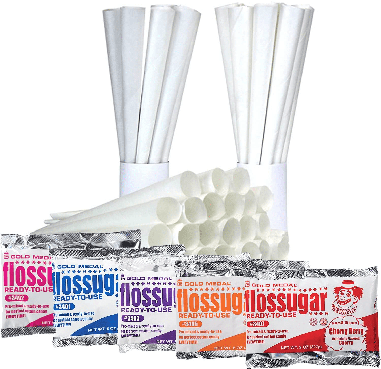 Concession Essentials Cotton Candy Kit, Includes 100 Cones and 40 ...