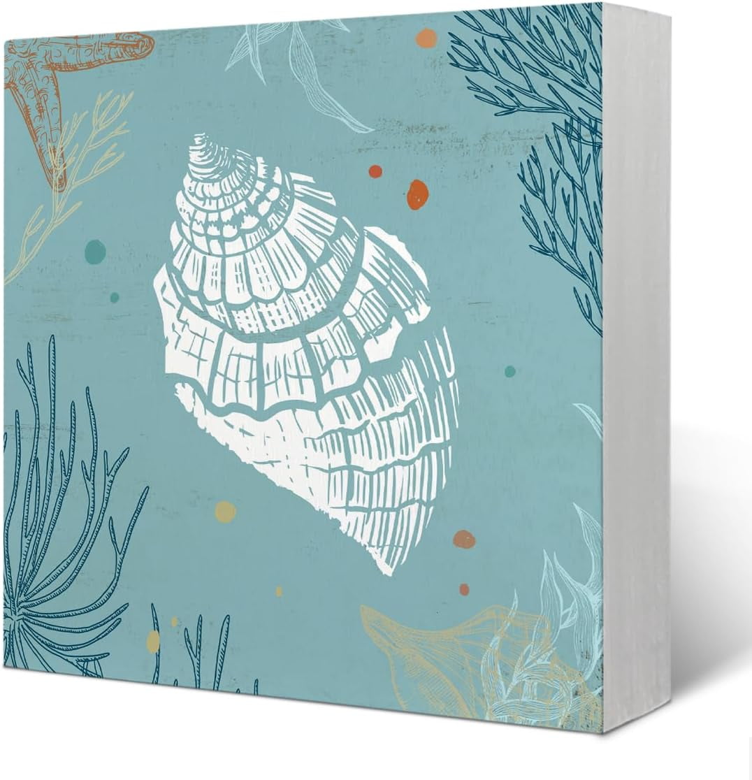 Conch Decor Sign,Ocean Bathroom Decor, Ocean Wooden Box Sign,Rustic Sea ...