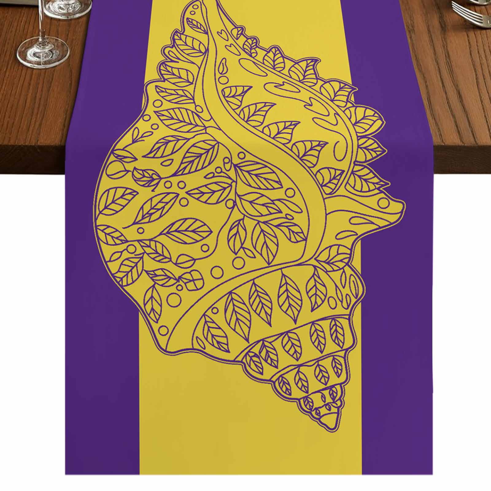 Conch Mandalas 120 Inch Table Runner, Boho Modern Yellow Purple ...