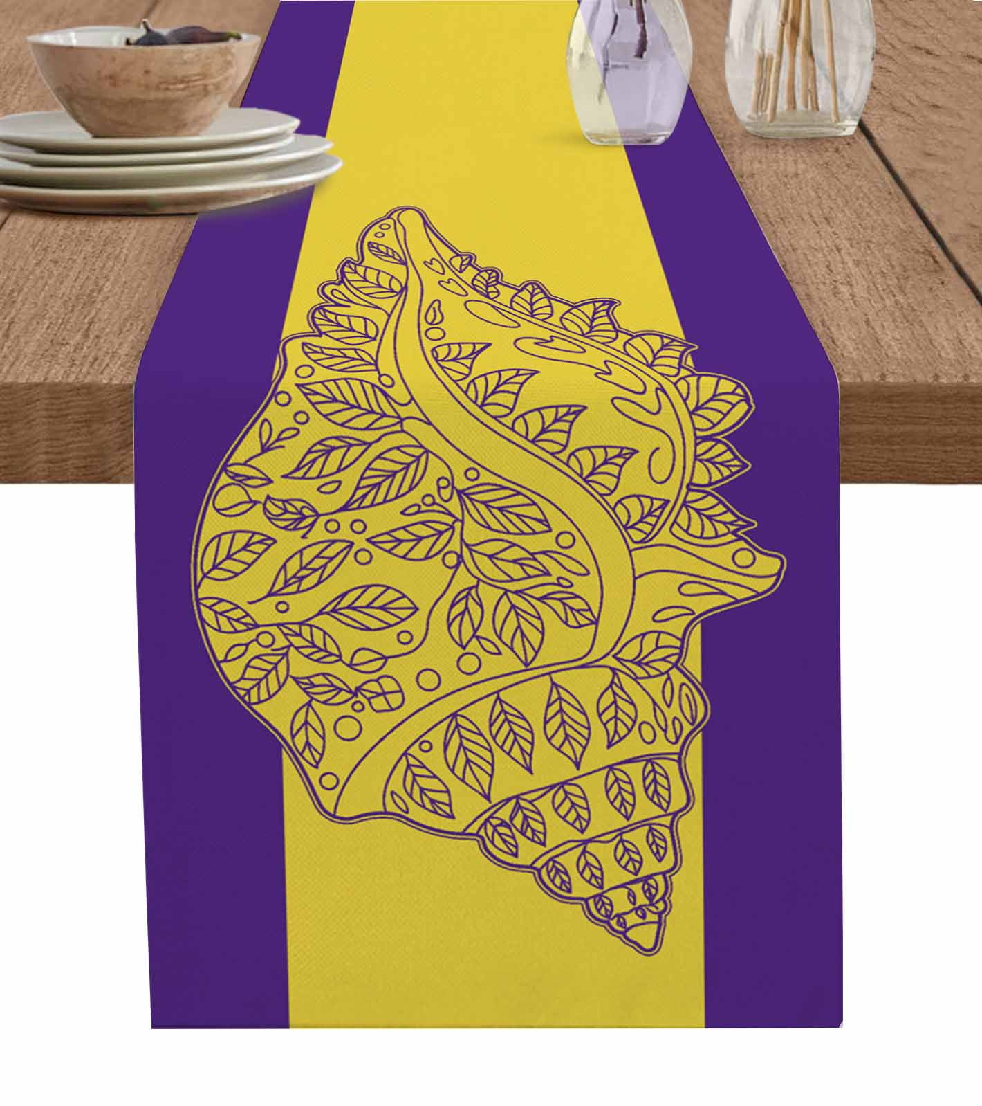 Conch Mandalas Table Runner 72 Inches, Boho Modern Yellow Purple ...