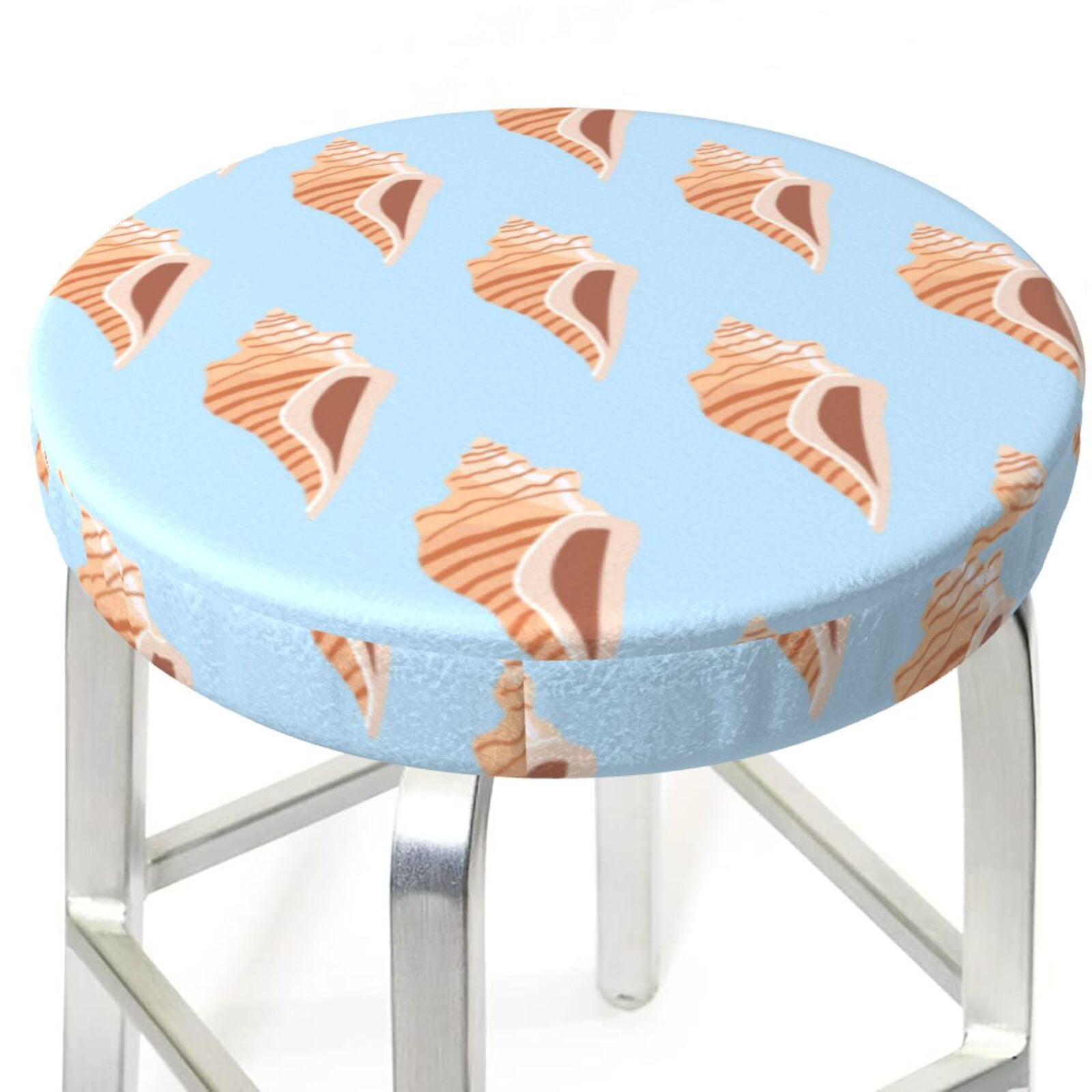 Conch Print Light Blue Bar Stool Covers - Stretch Round Seat Covers ...