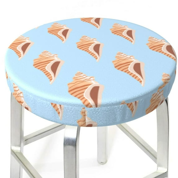 Conch Print Light Blue Bar Stool Covers - Stretch Round Seat Covers ...