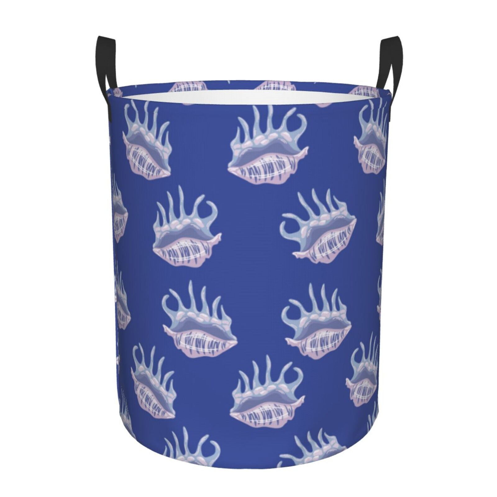 Conch Print Navy Blue Laundry Basket, Laundry Hamper Waterproof Laundry ...