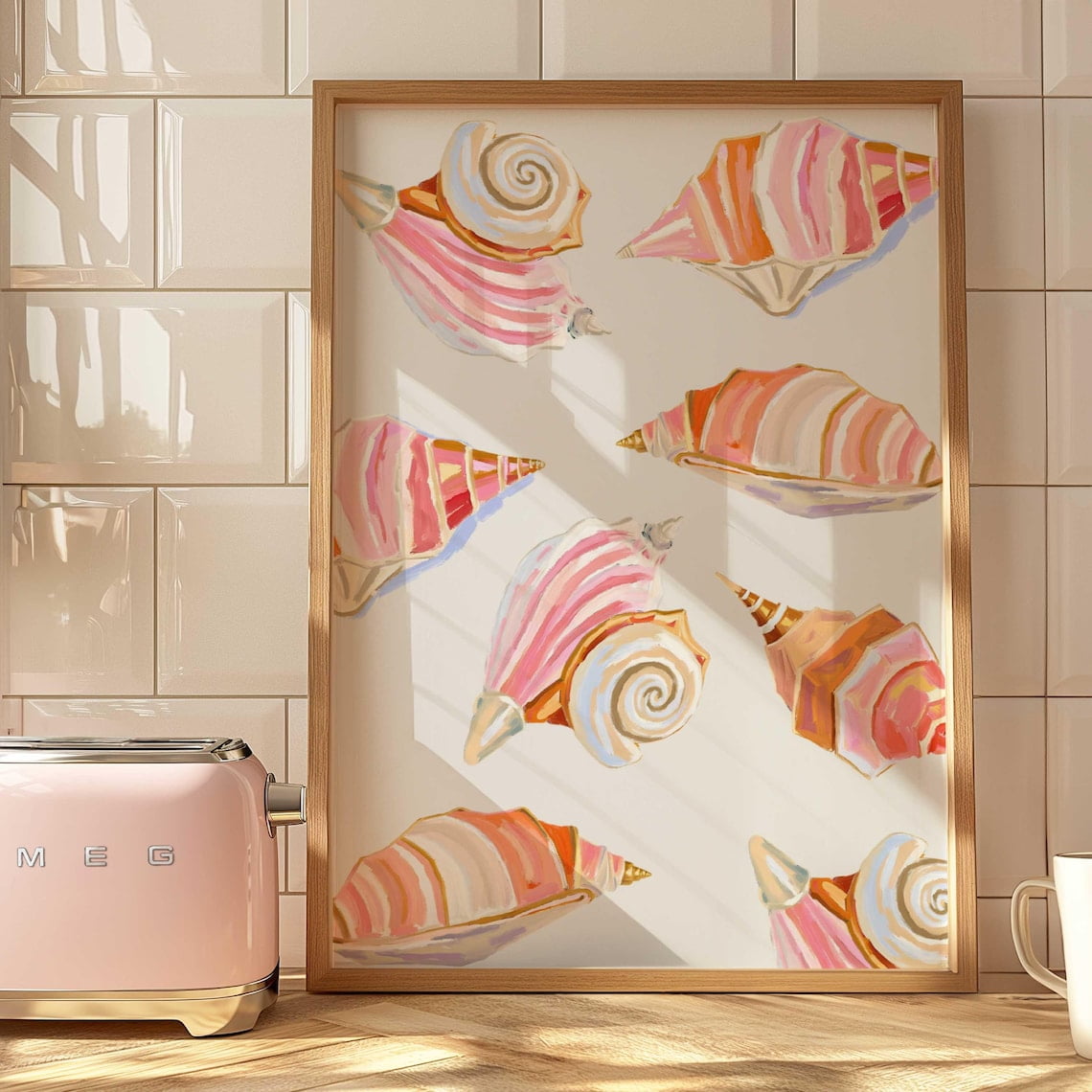 Conch Seashells Painting Colorful Pastel Abstract Coastal Beach House ...