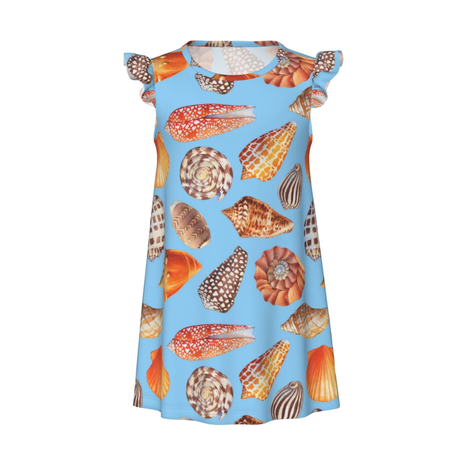 Conch Shell Print Girls Nightgowns, Short Sleeves Princess Dress, Girls ...