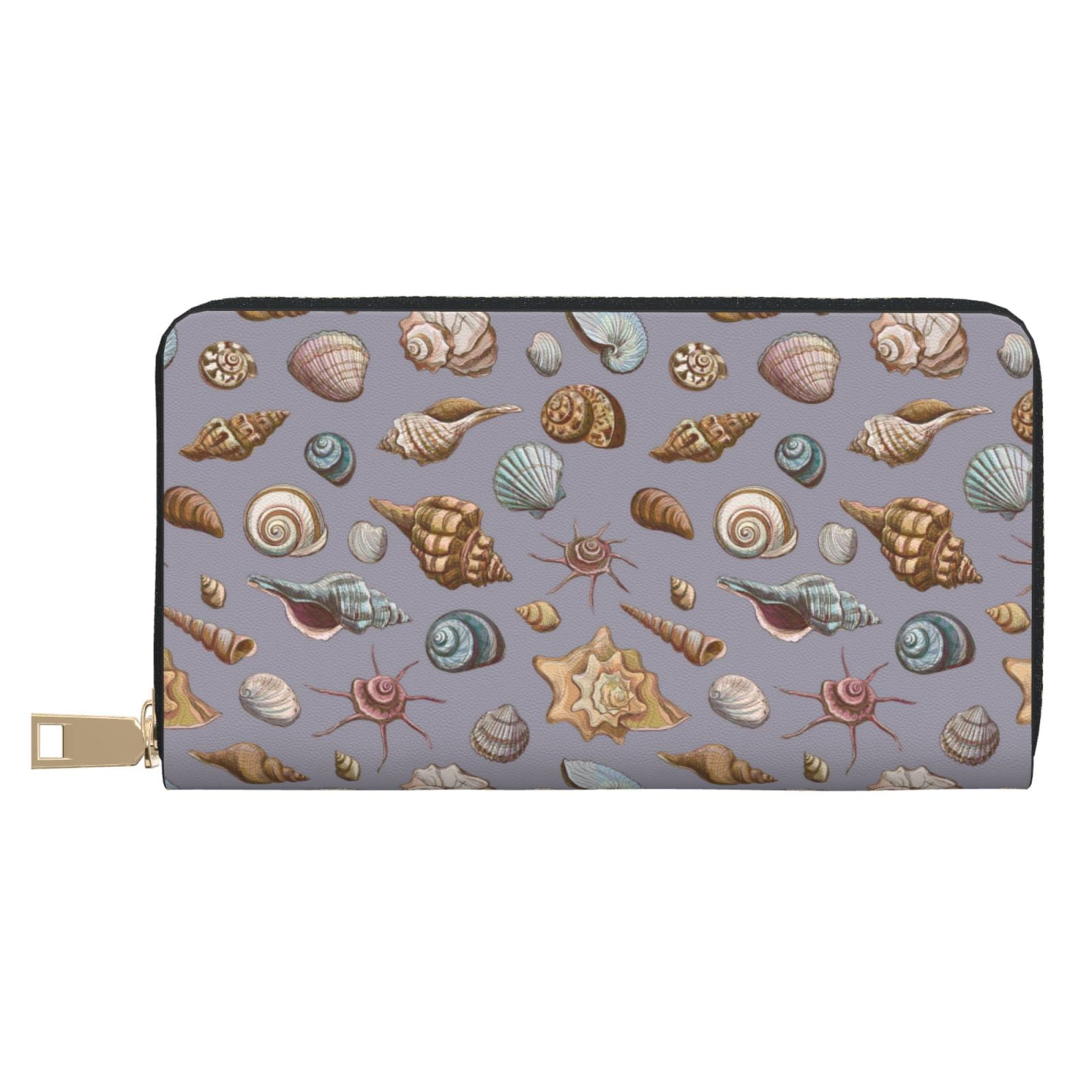 Conch Shells Print No.9014 Wallet Women, Leather Bifold Multi Card ...