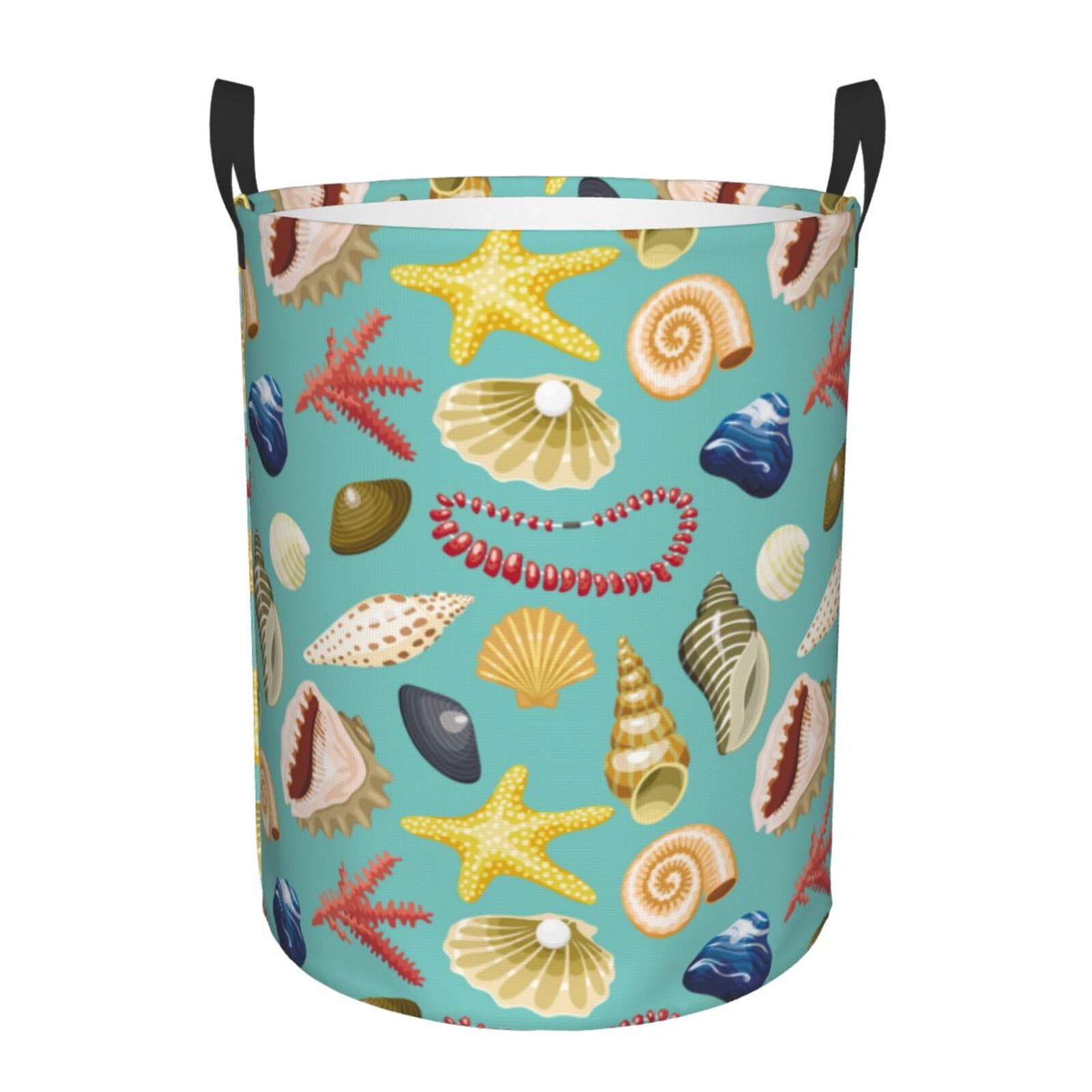 Conch Shells Print No.9020 Laundry Basket with Handles - Freestanding ...