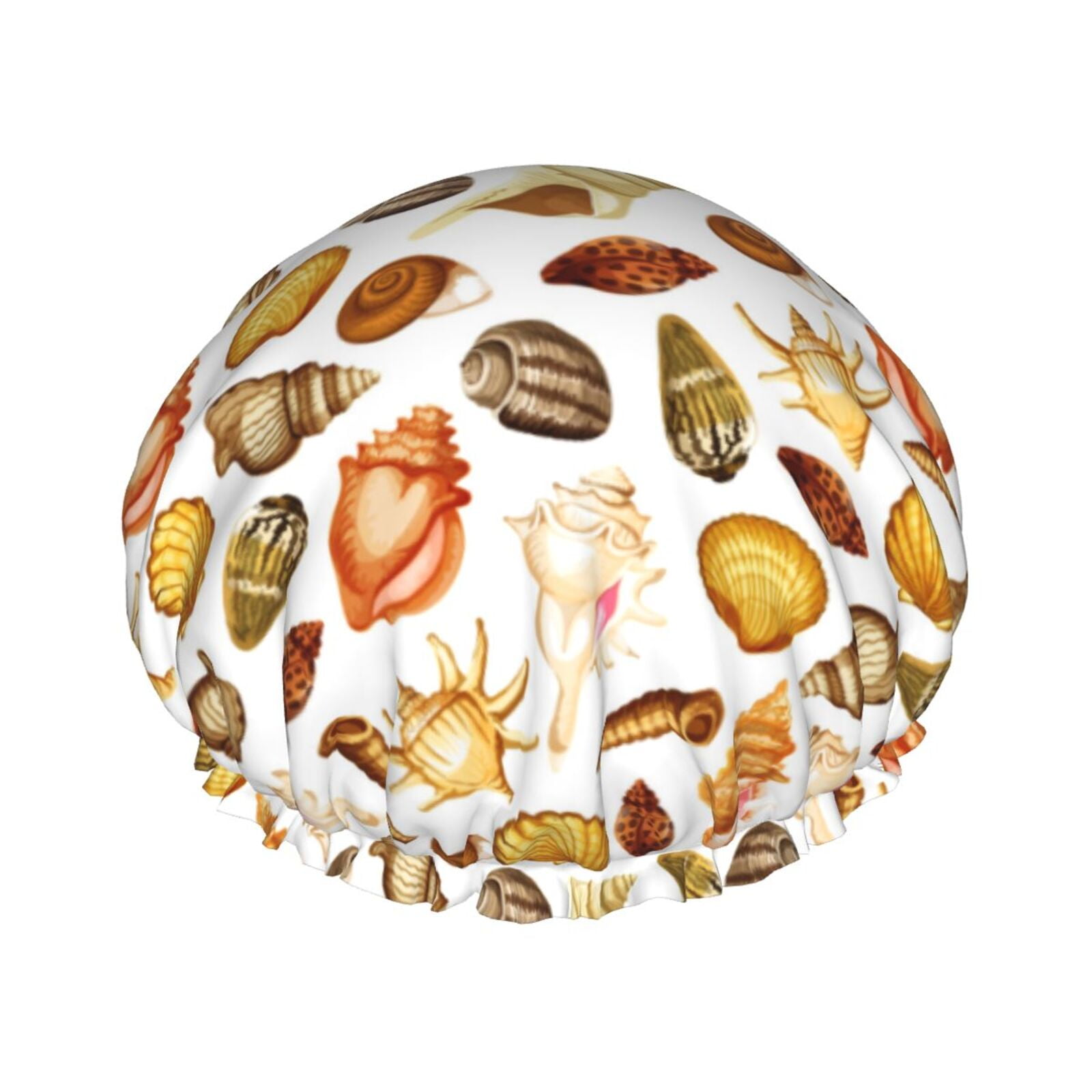 Conch Shells Print No.9029 Double Layers Shower Cap, Reusable ...