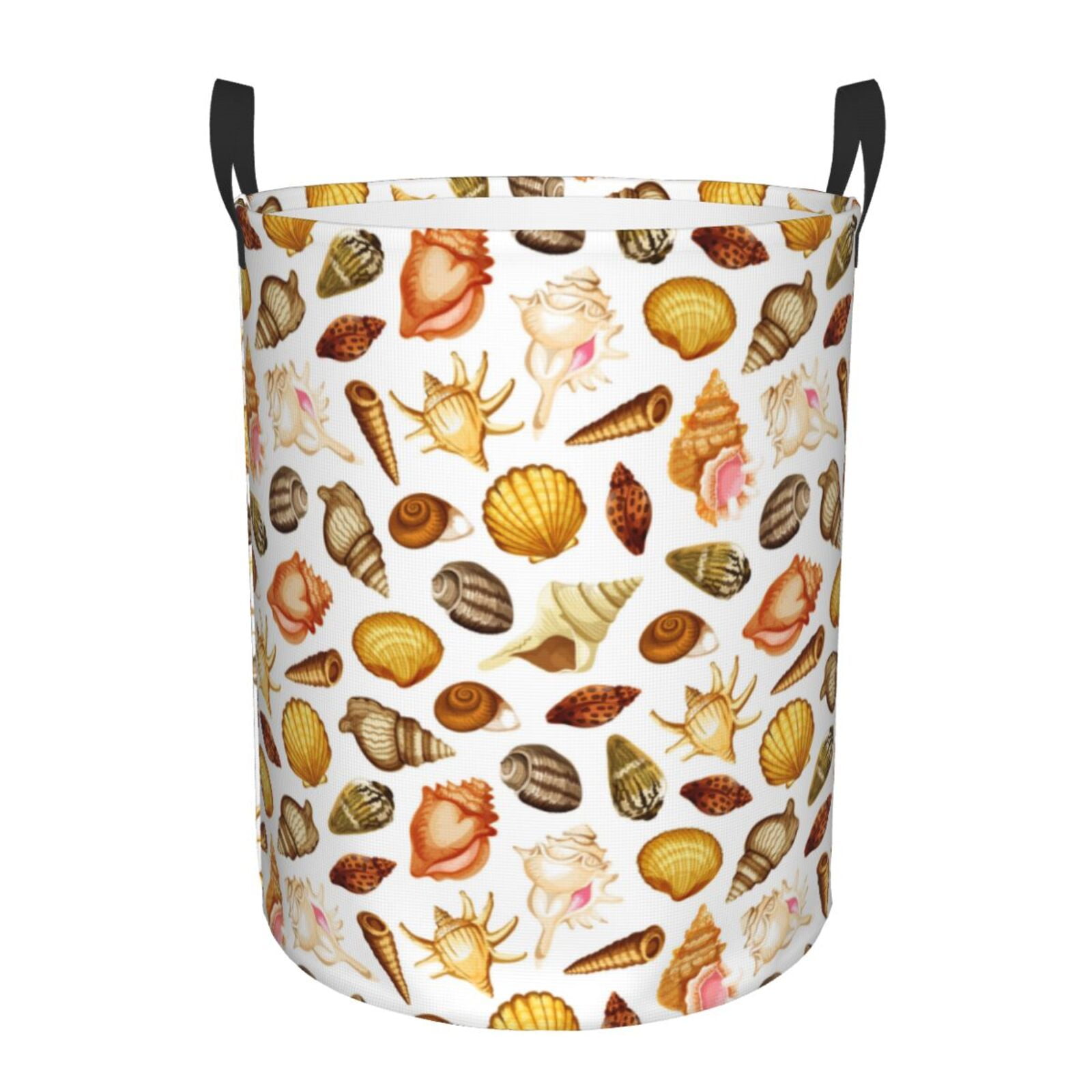 Conch Shells Print No.9029 Round Laundry Basket, Laundry Hamper with ...