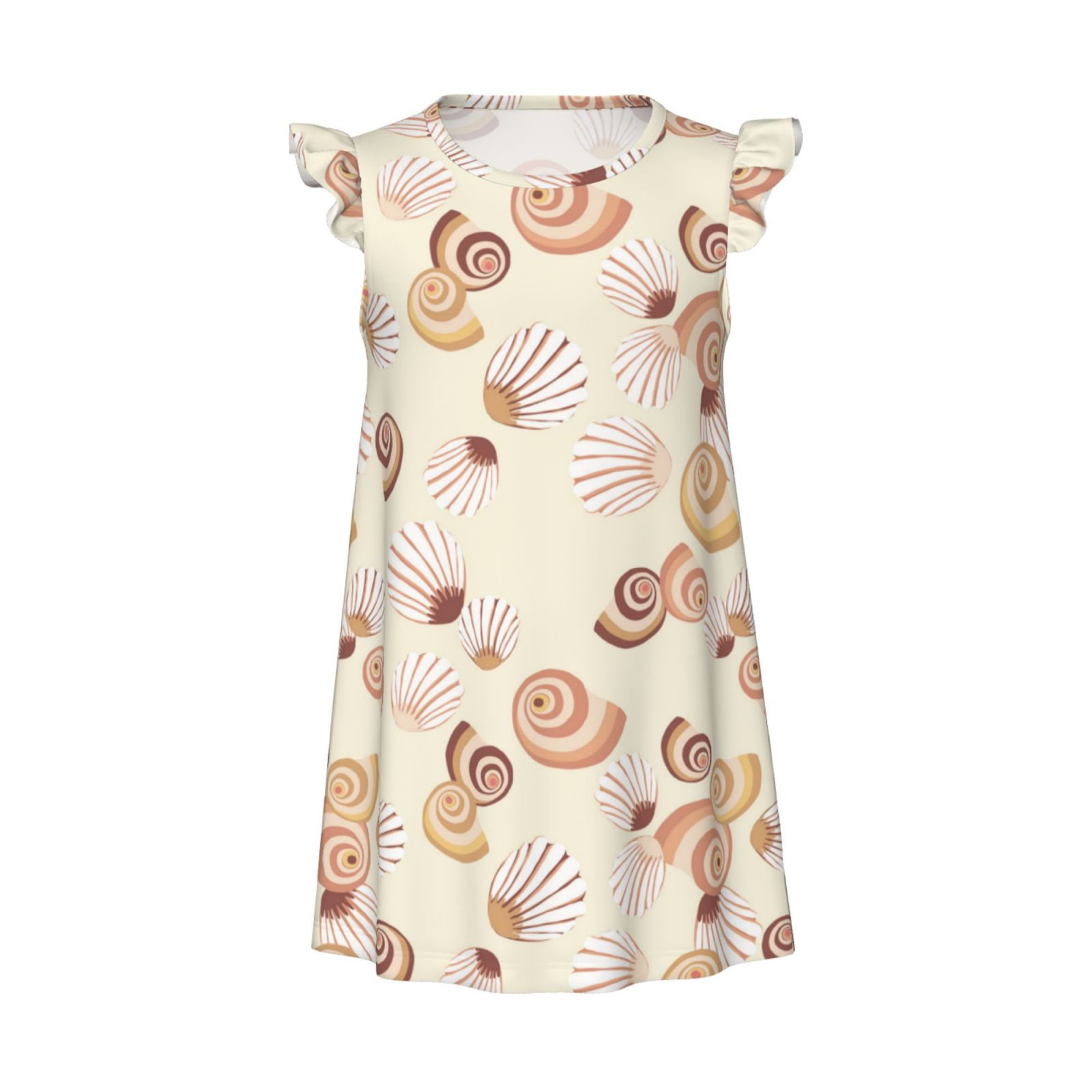 Conch Shells Print No.9032 Girls Nightgown, Flutter Short Sleeves Night ...