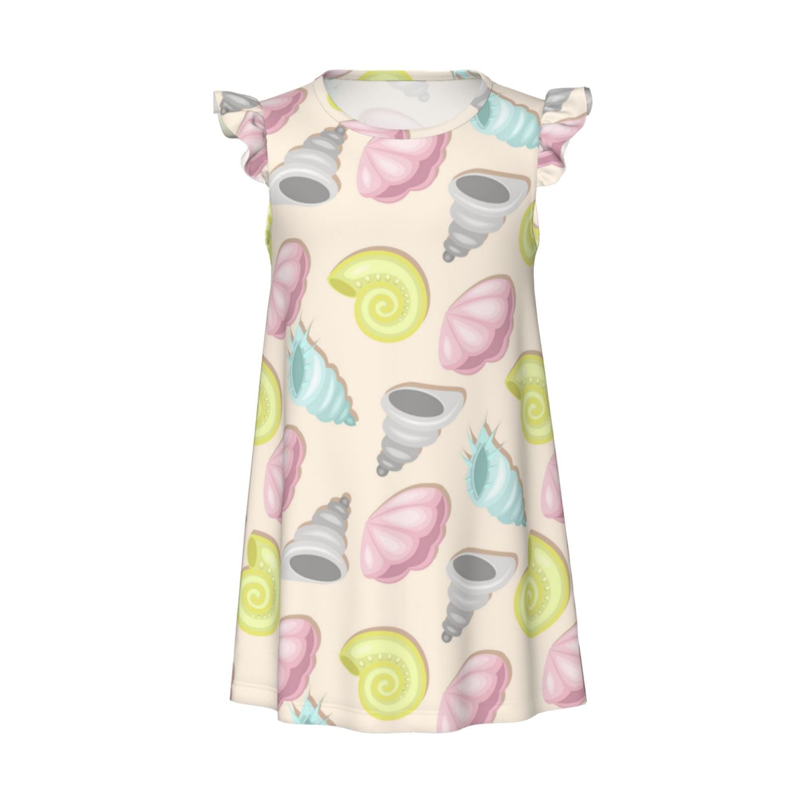 Conch Shells Print No.9038 Girls Nightgown, Flutter Short Sleeves Night ...
