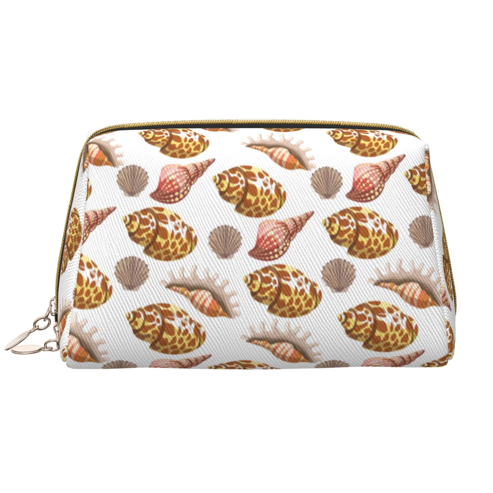 Conch Shells Print No.9042 Makeup Bag, Leather Waterproof Travel ...