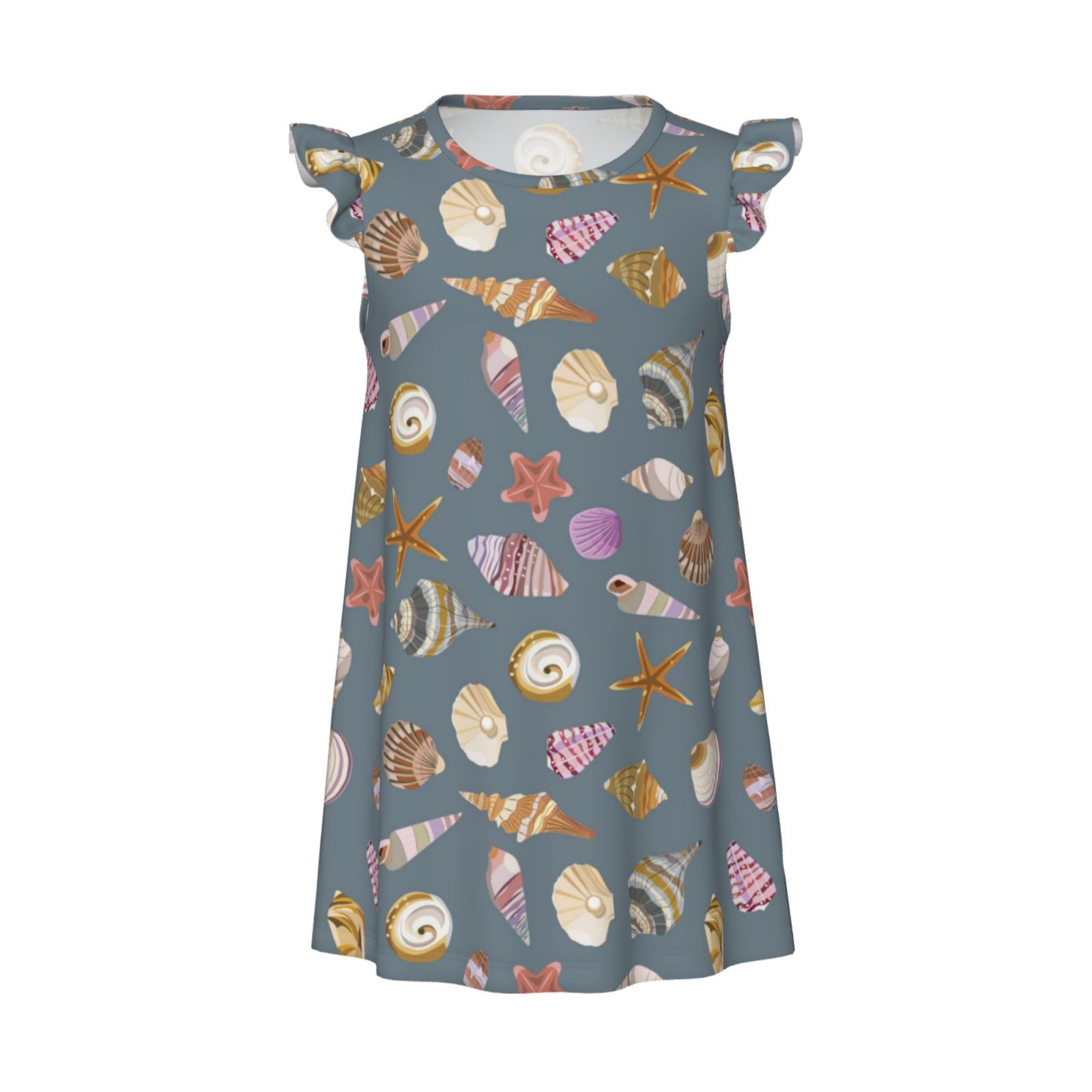 Conch Shells Print No.9046 Girls Nightgowns, Short Sleeves Princess ...