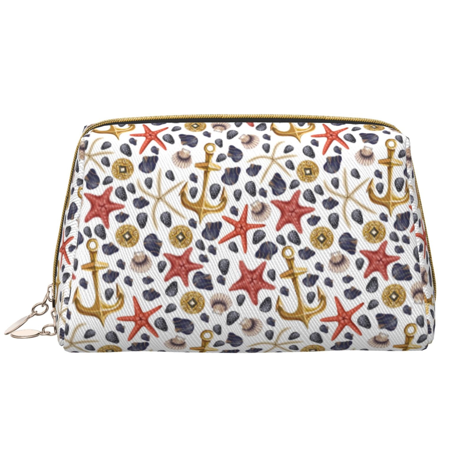 Conch Shells Print No.9048 Makeup Bag, Leather Waterproof Travel ...