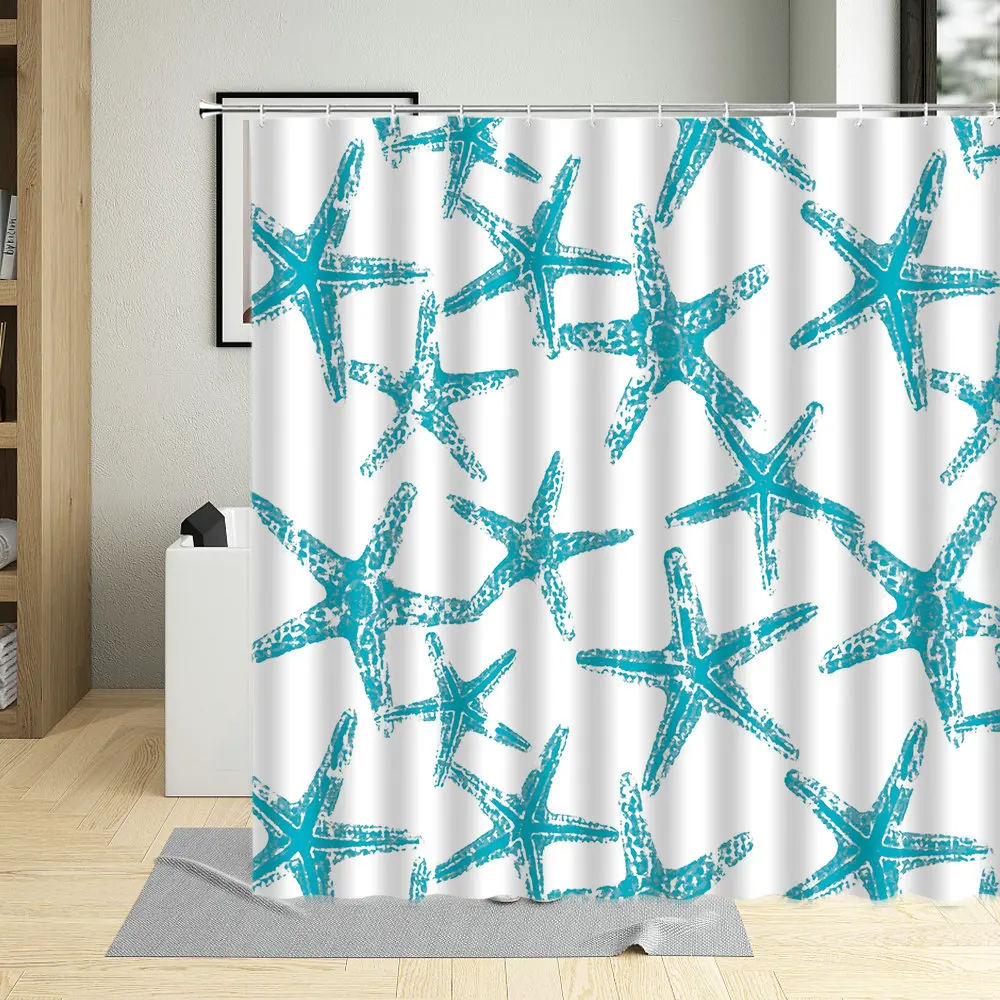 Conch Star Shell Shower Curtain Beach Style Pattern Curtains Waterproof ...