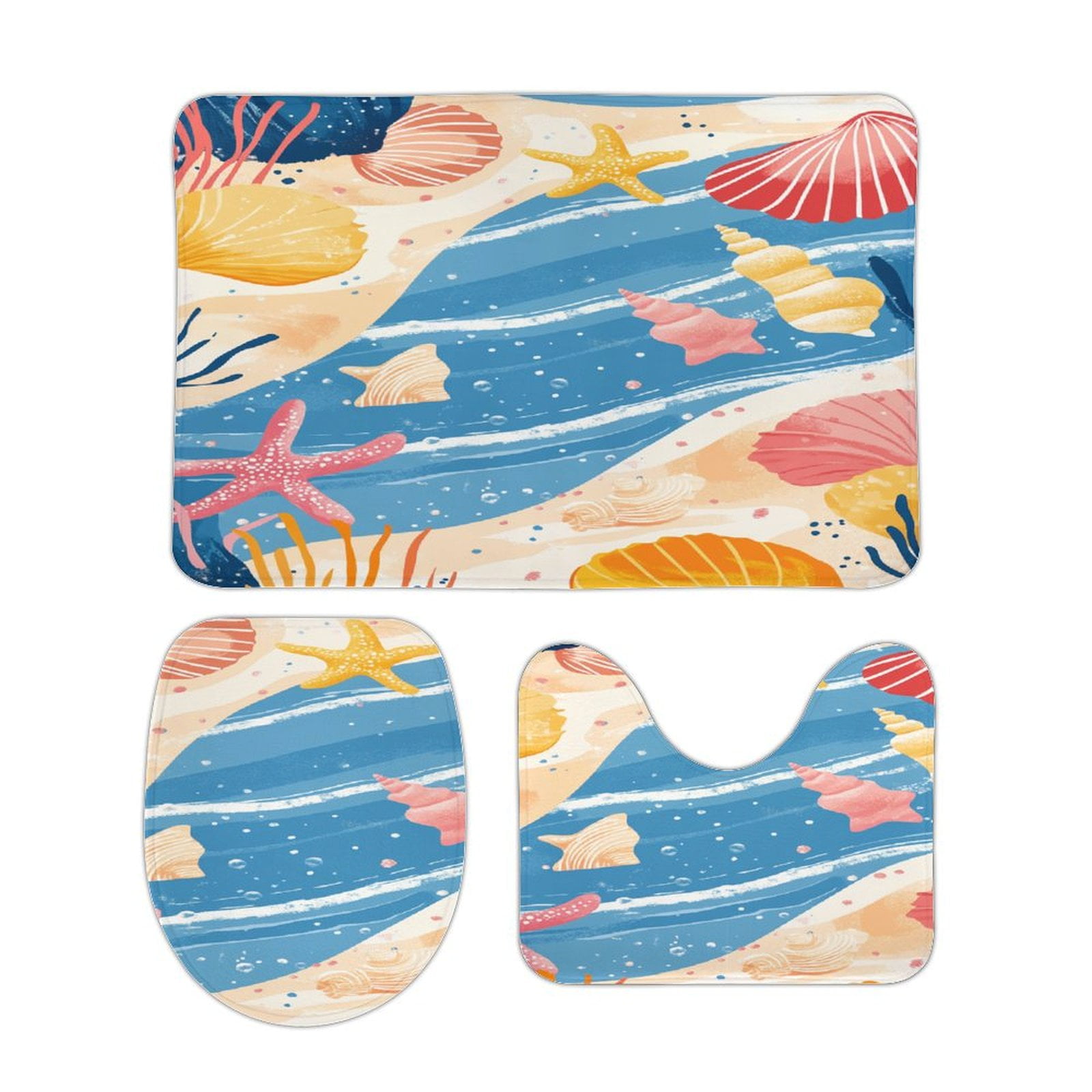 Conch Starfish Shell (12) Soft Bathroom Carpet Set , Contour Carpet Set ...