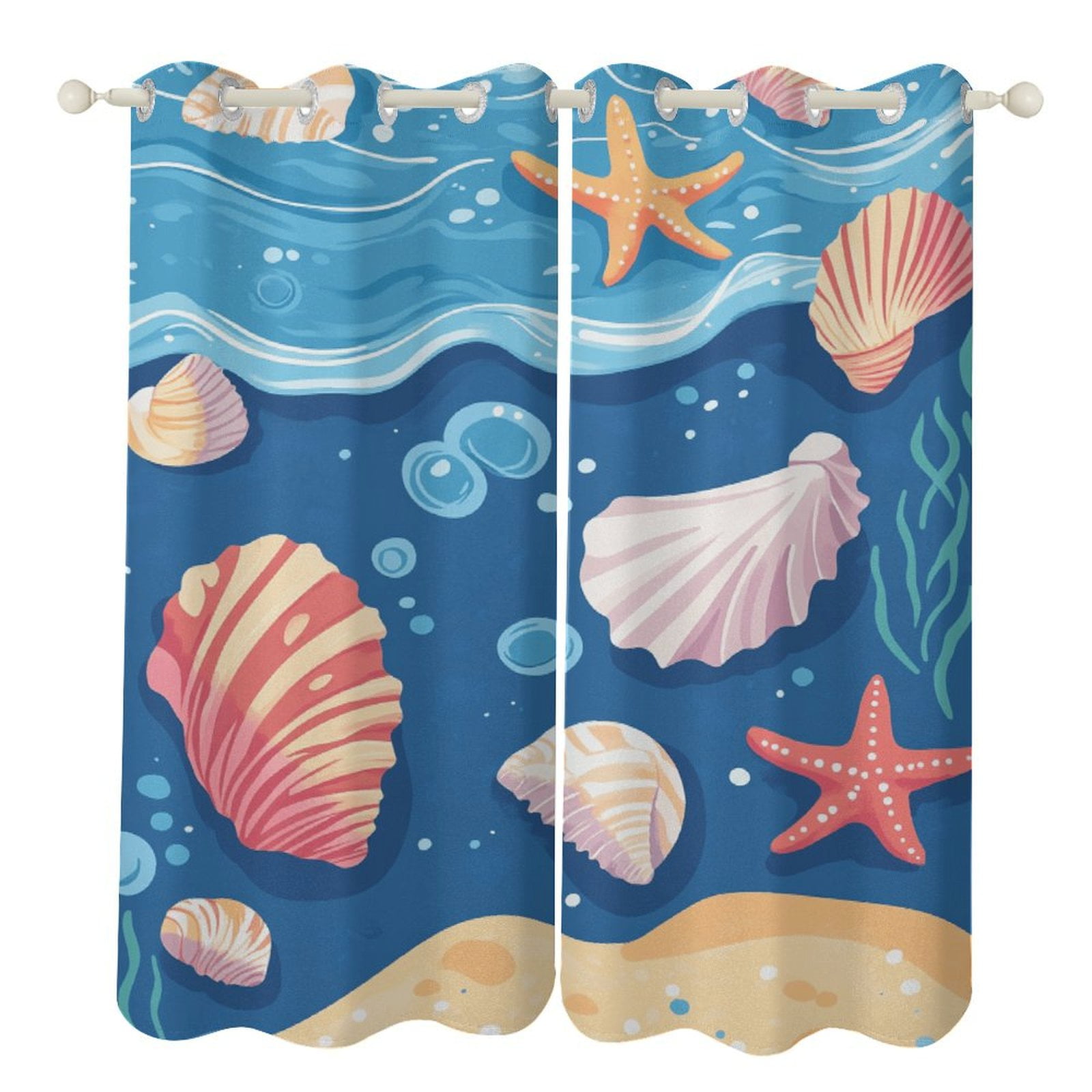 Conch Starfish Shell (14) Luxury Window Curtains Blinds for Living Room ...