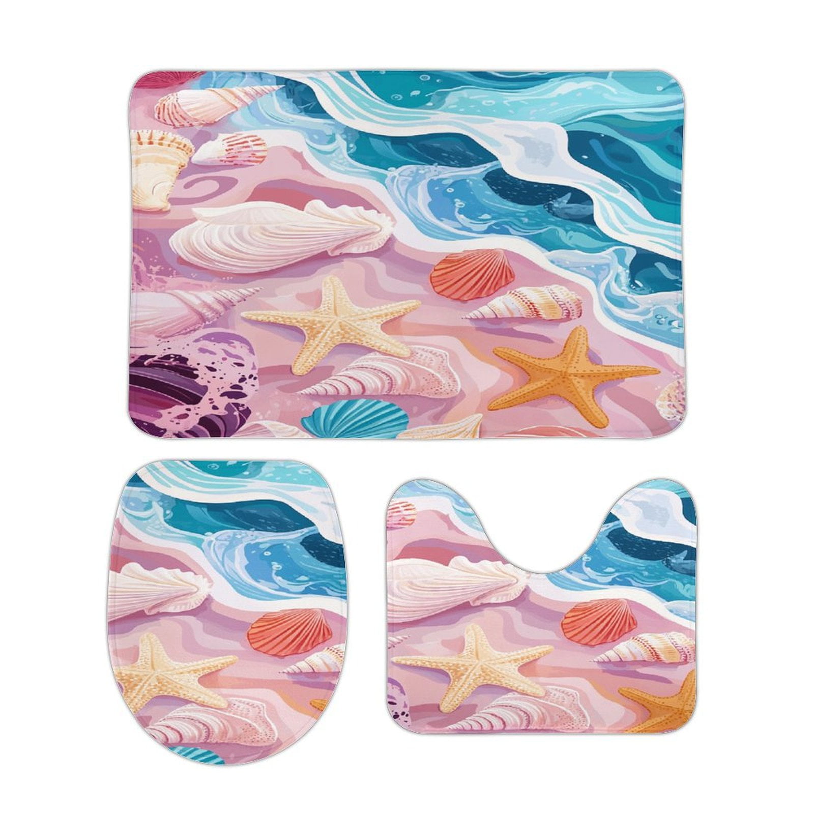 Conch Starfish Shell (15) Bathroom Mats Set 3-piece Bath Mats ...