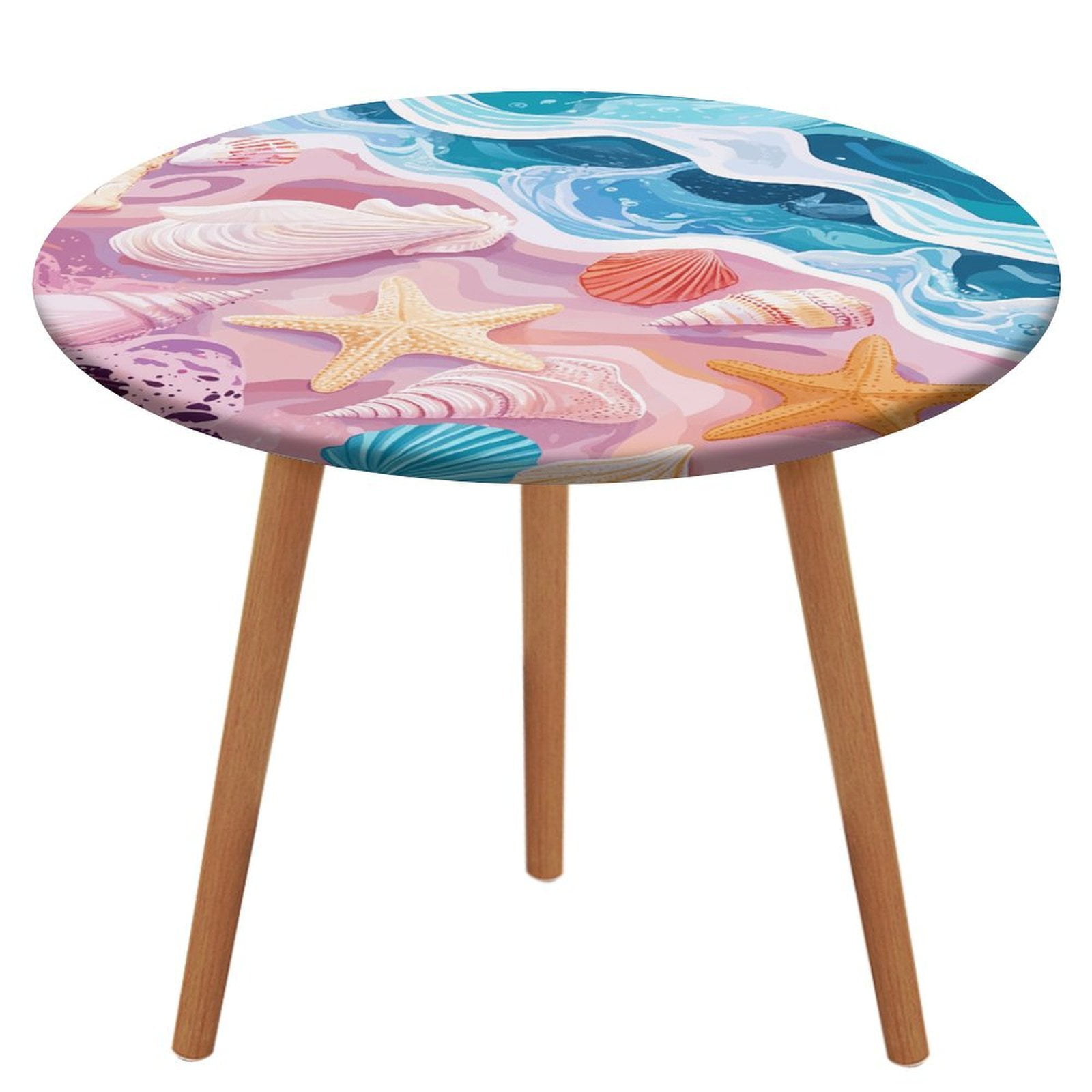 Conch Starfish Shell (15) Round Fitted Tablecloth Elastic Table Cover ...