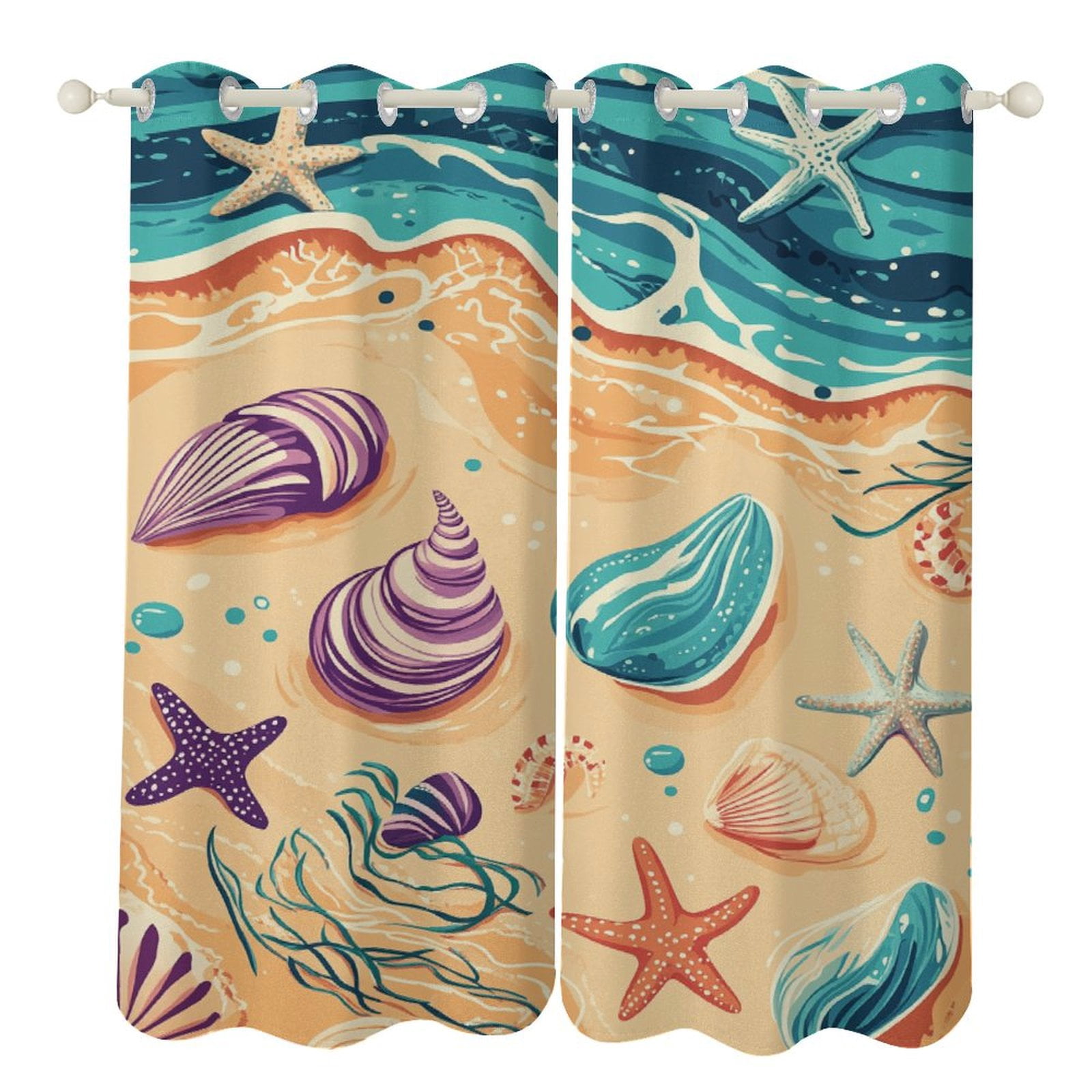 Conch Starfish Shell (16) 2 Panels Curtains for Bedroom Living Room ...