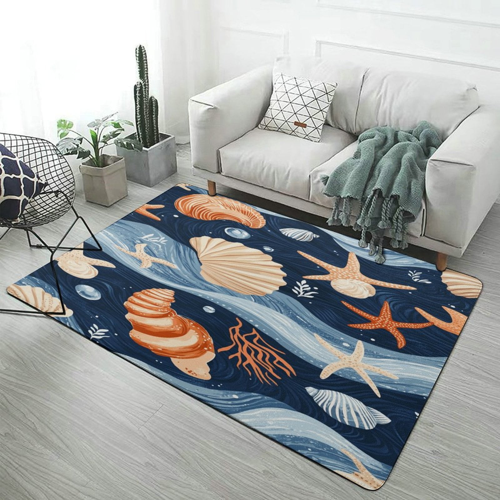Conch Starfish Shell (19) Carpet Style Living Room Bedroom Rug Modern ...