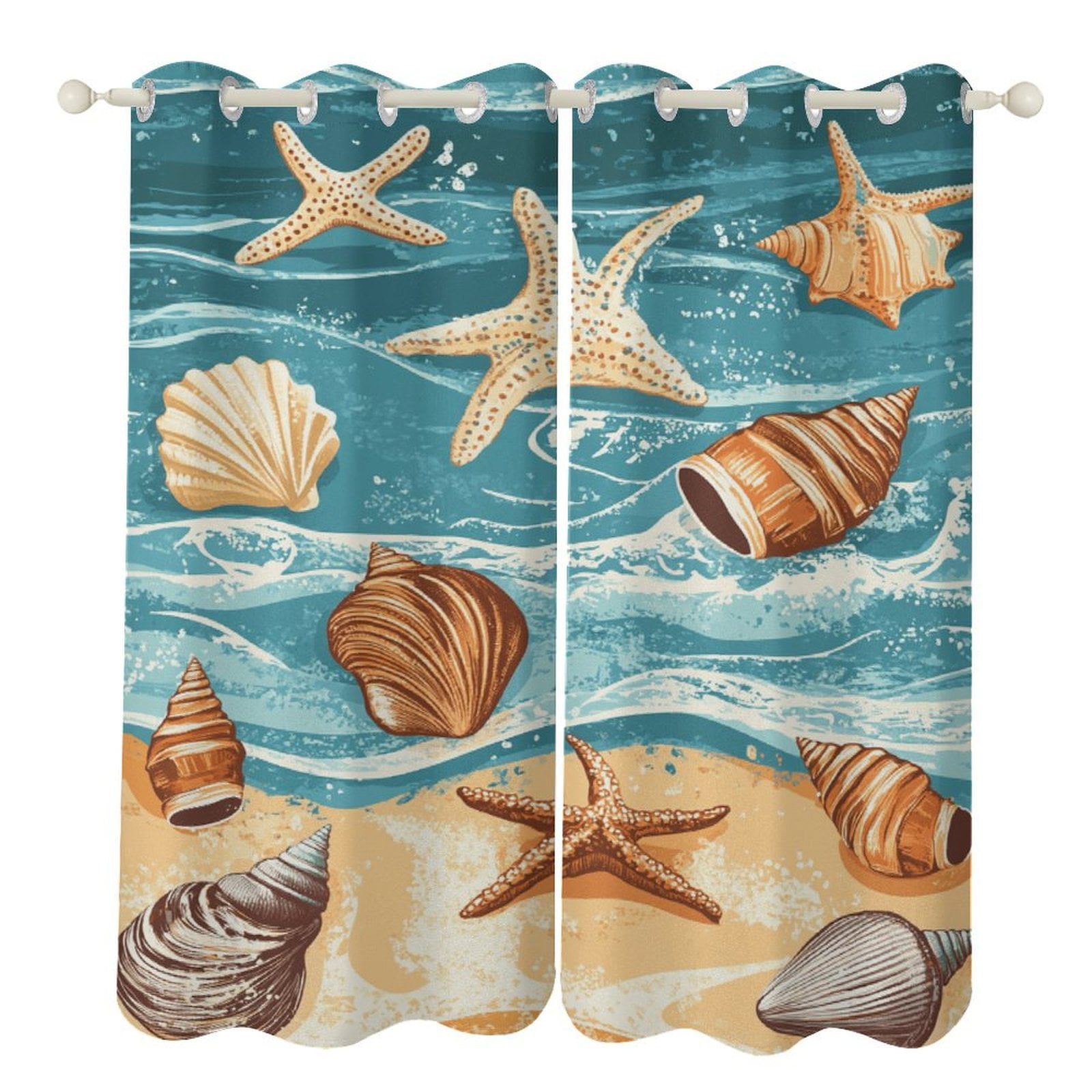 Conch Starfish Shell (2) 2 Panels 3D Printing Pattern Curtain for ...