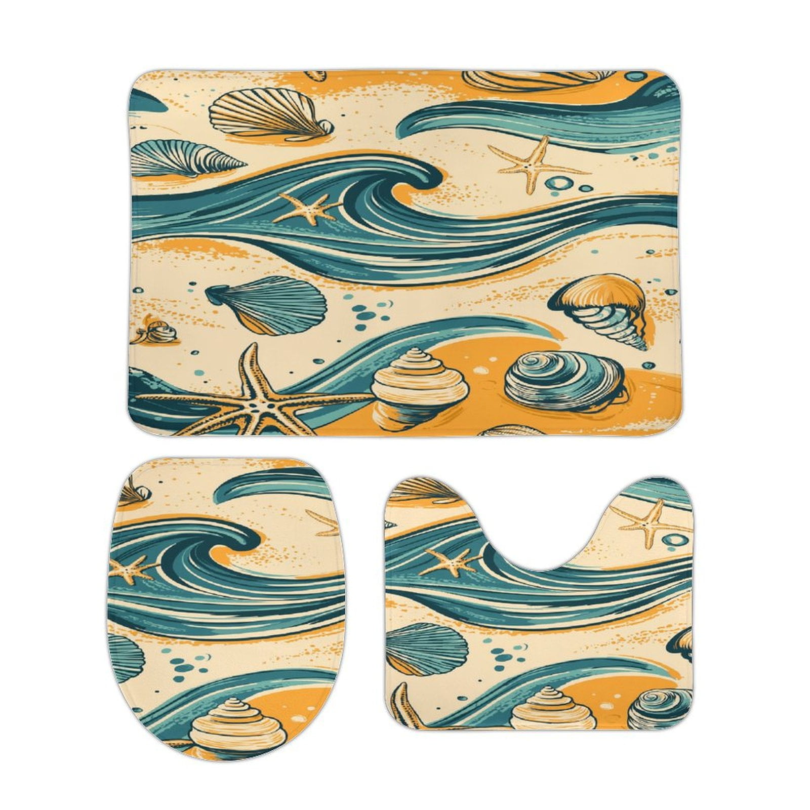 Conch Starfish Shell (20) Bathroom Mats Set 3-piece Bath Mats ...