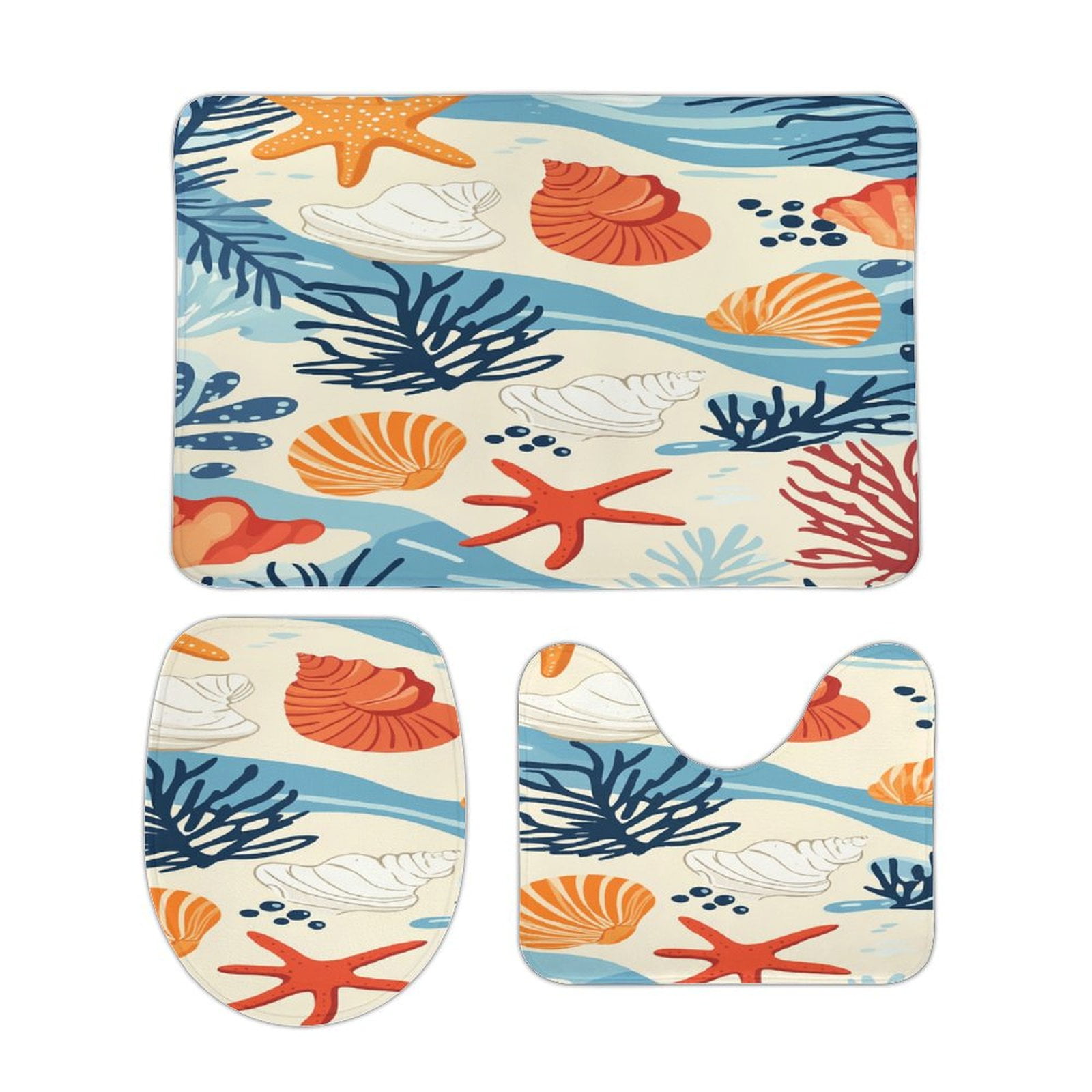 Conch Starfish Shell (22) Bathroom Rugs Set 3 Piece with Non-Slip Bath ...