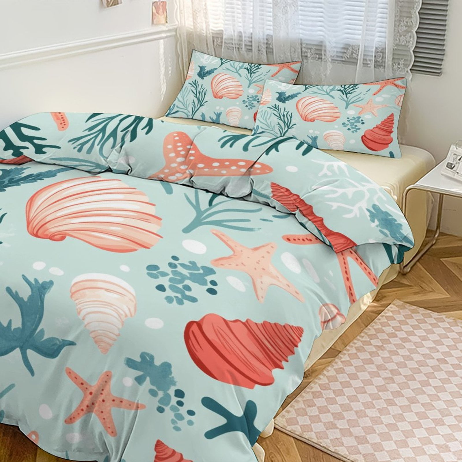 Conch Starfish Shell (34) Duvet Cover Set Themed Multicolor Polyester ...