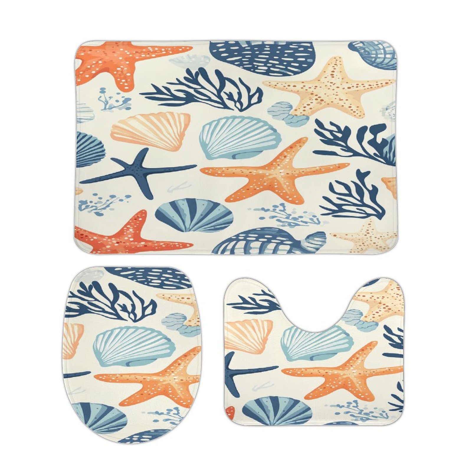 Conch Starfish Shell (41) Bathroom Rugs Set 3 Piece with Non-Slip Bath ...